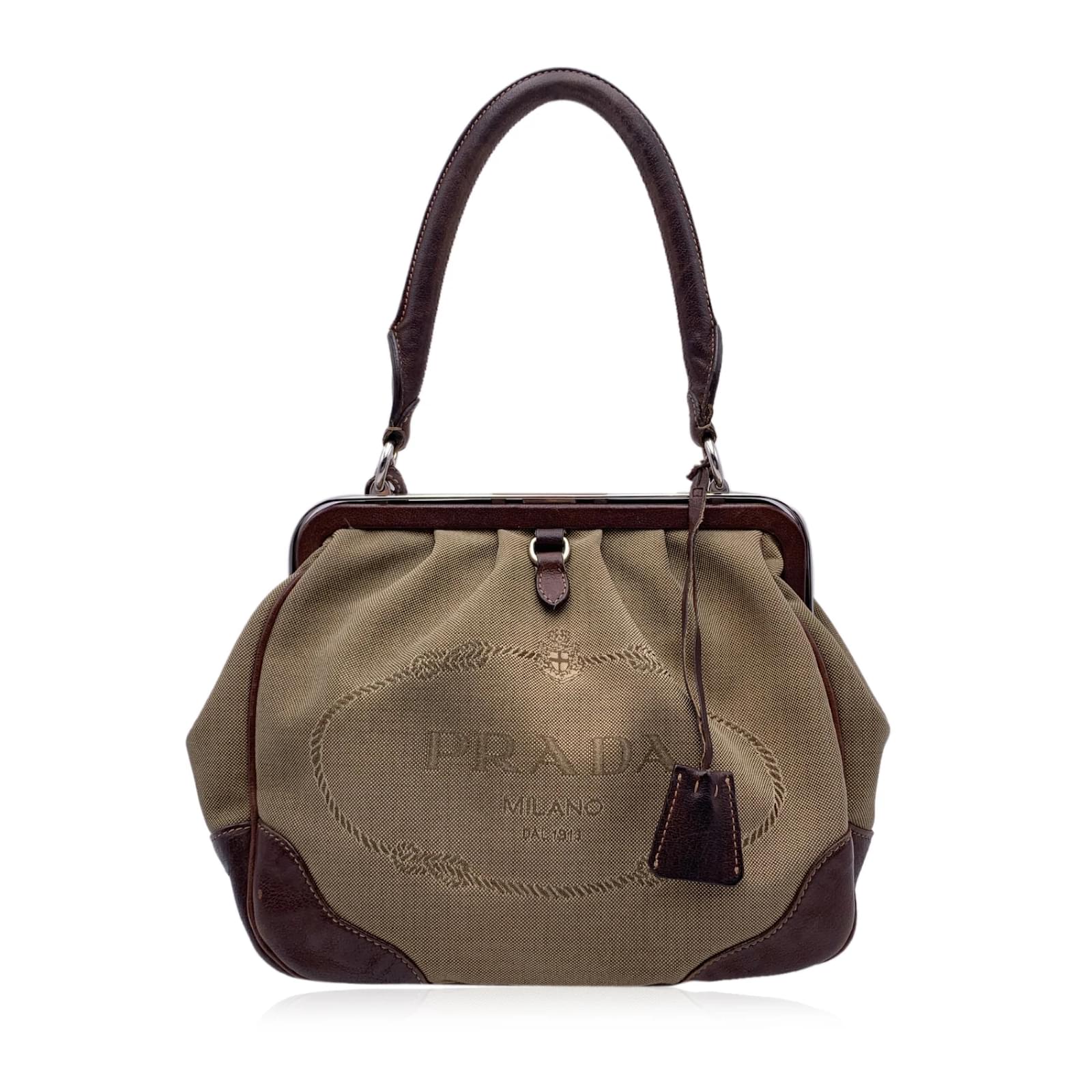 Prada Beige Jacquard-Logo Canvas Frame Tote Handtasche Leinwand ref ...
