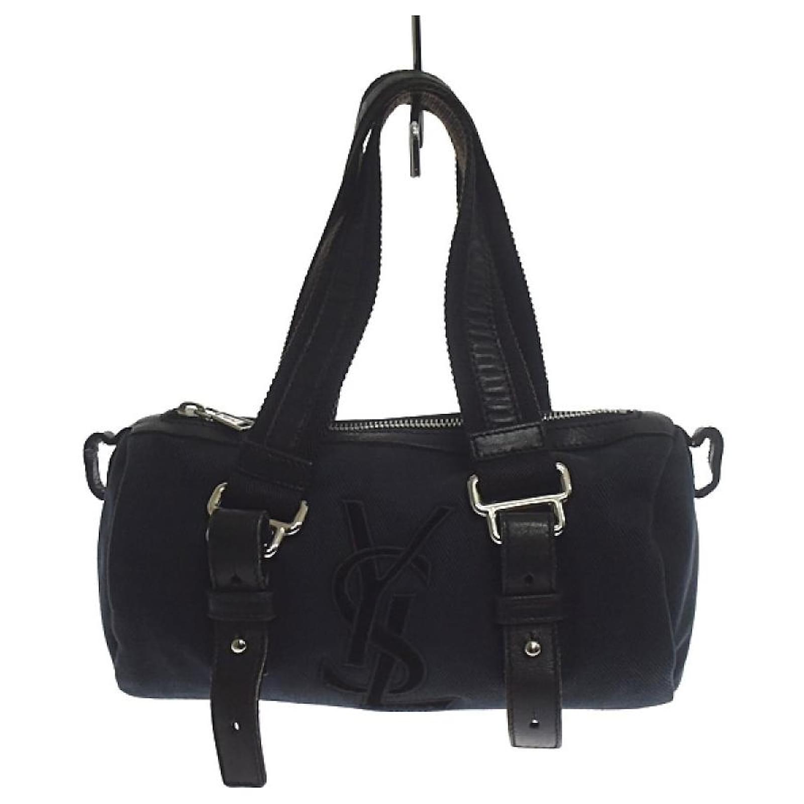 [Occasion] YVES SAINT LAURENT Mini Boston Toile Cuir Noir Marine ...
