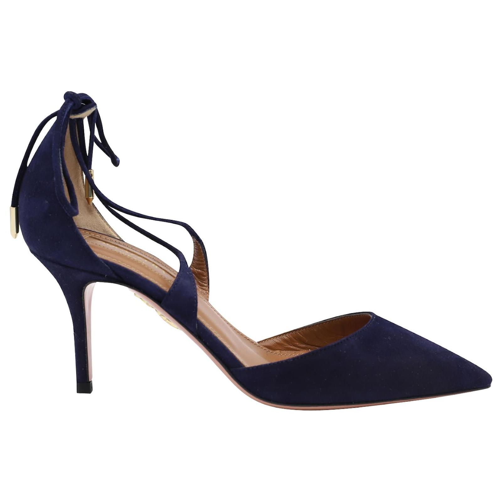 Aquazzura Très Matilde 85 Escarpins en Daim Bleu Marine Suede ref ...