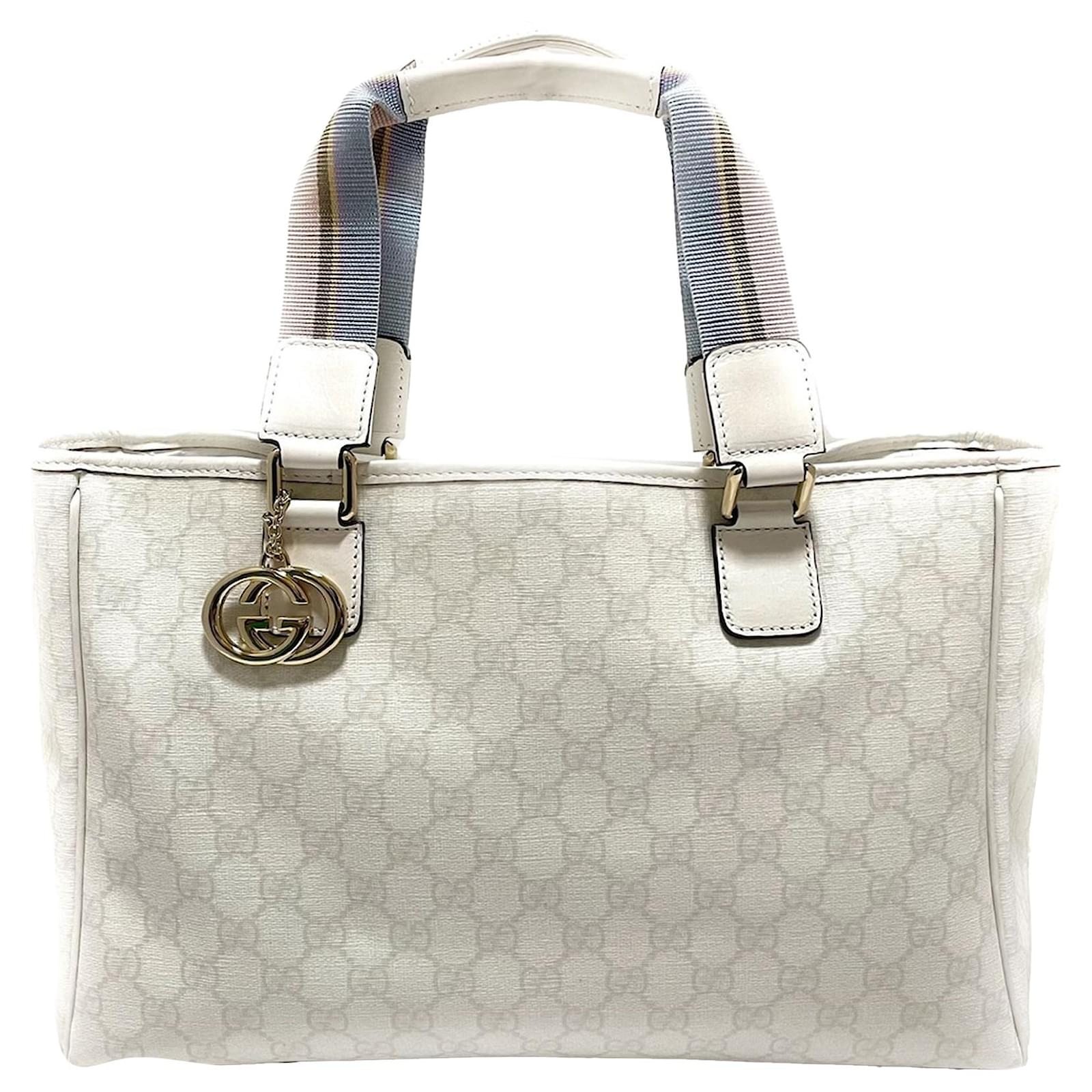 Gucci White GG Plus Tote Bag Multiple colors Leather Cloth Pony-style ...
