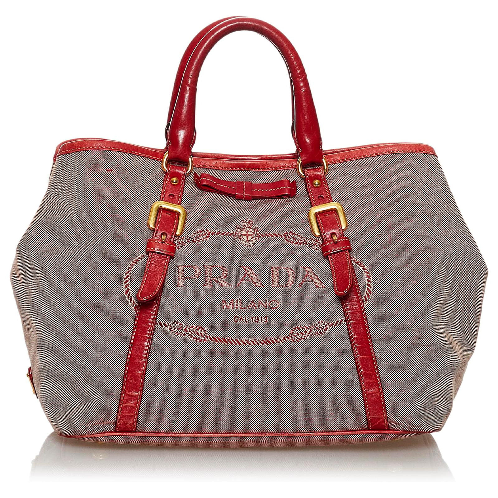 Prada Brown Canapa Logo Canvas Tote Bag Beige Leather Cloth Pony-style ...
