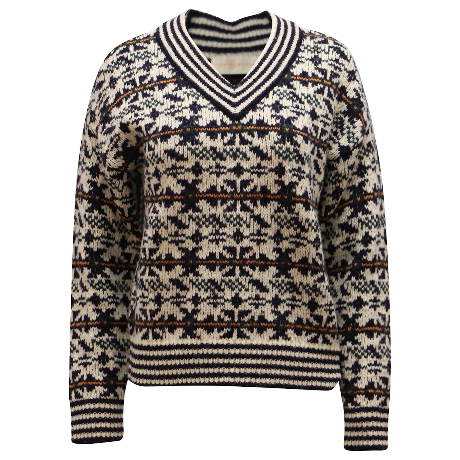 Pull à encolure en V Fair Isle Tory Burch en laine multicolore ref ...