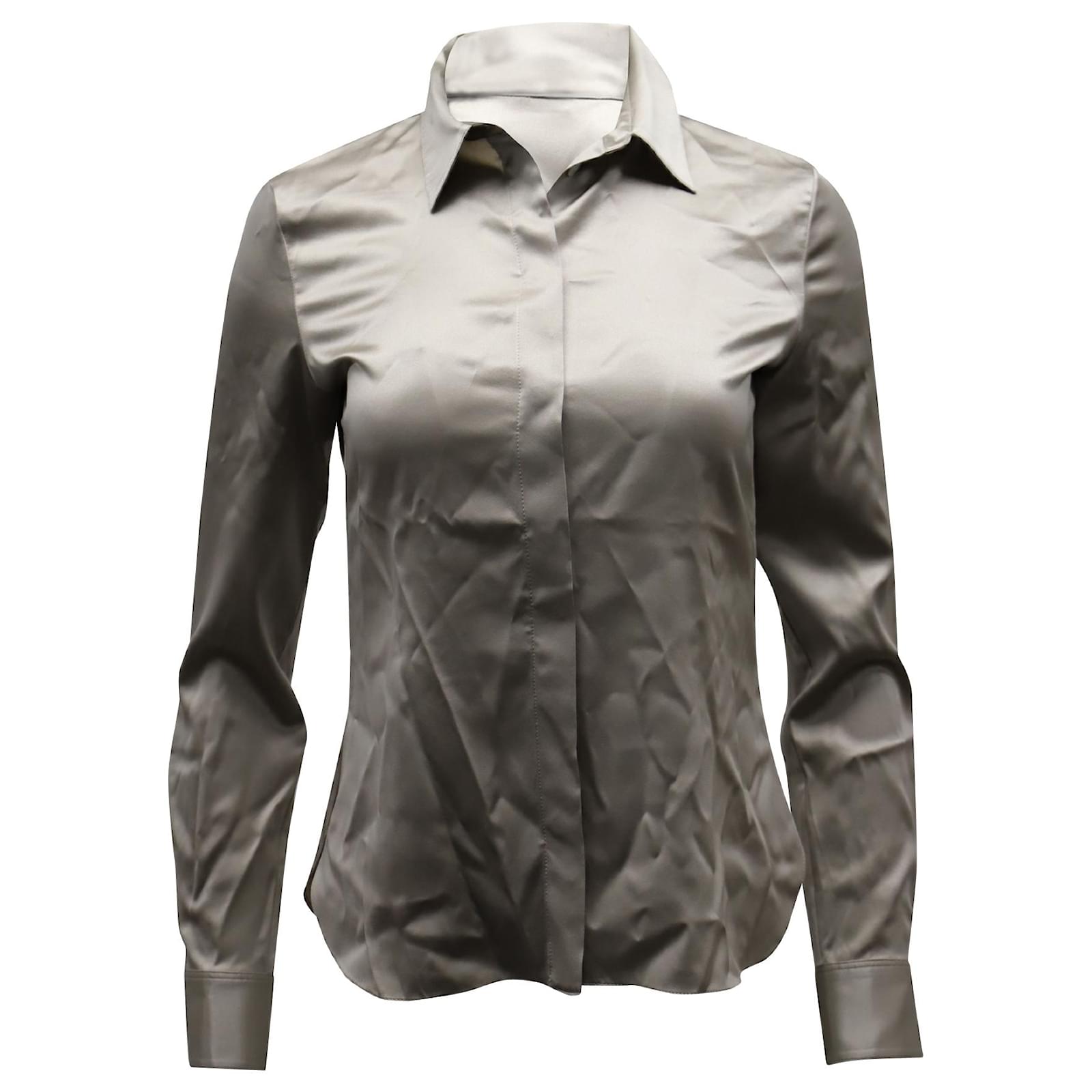 Theory Button Down Top in Silver Silk Satin Silvery ref.530296 - Joli ...