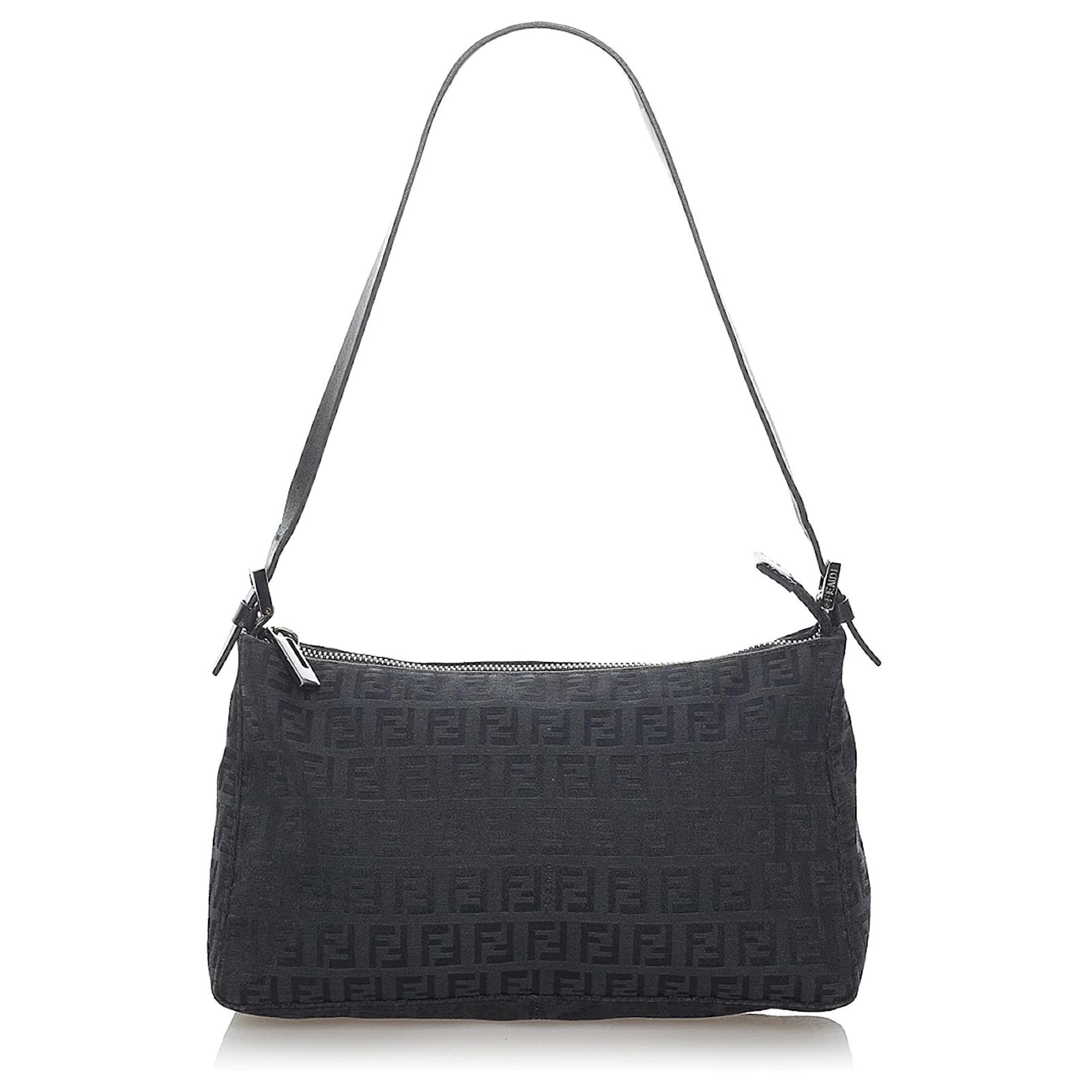 Fendi Black Zucchino Canvas Schultertasche Schwarz Leder Leinwand ...