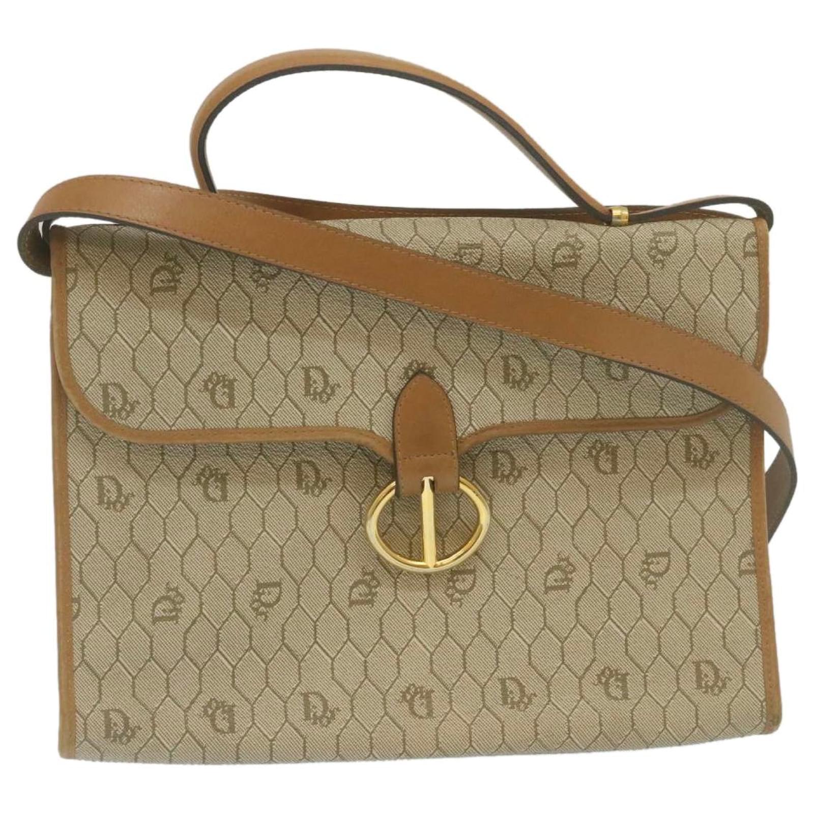 Christian Dior Honeycomb Canvas Handtasche PVC Leder Beige Auth 29371 ...