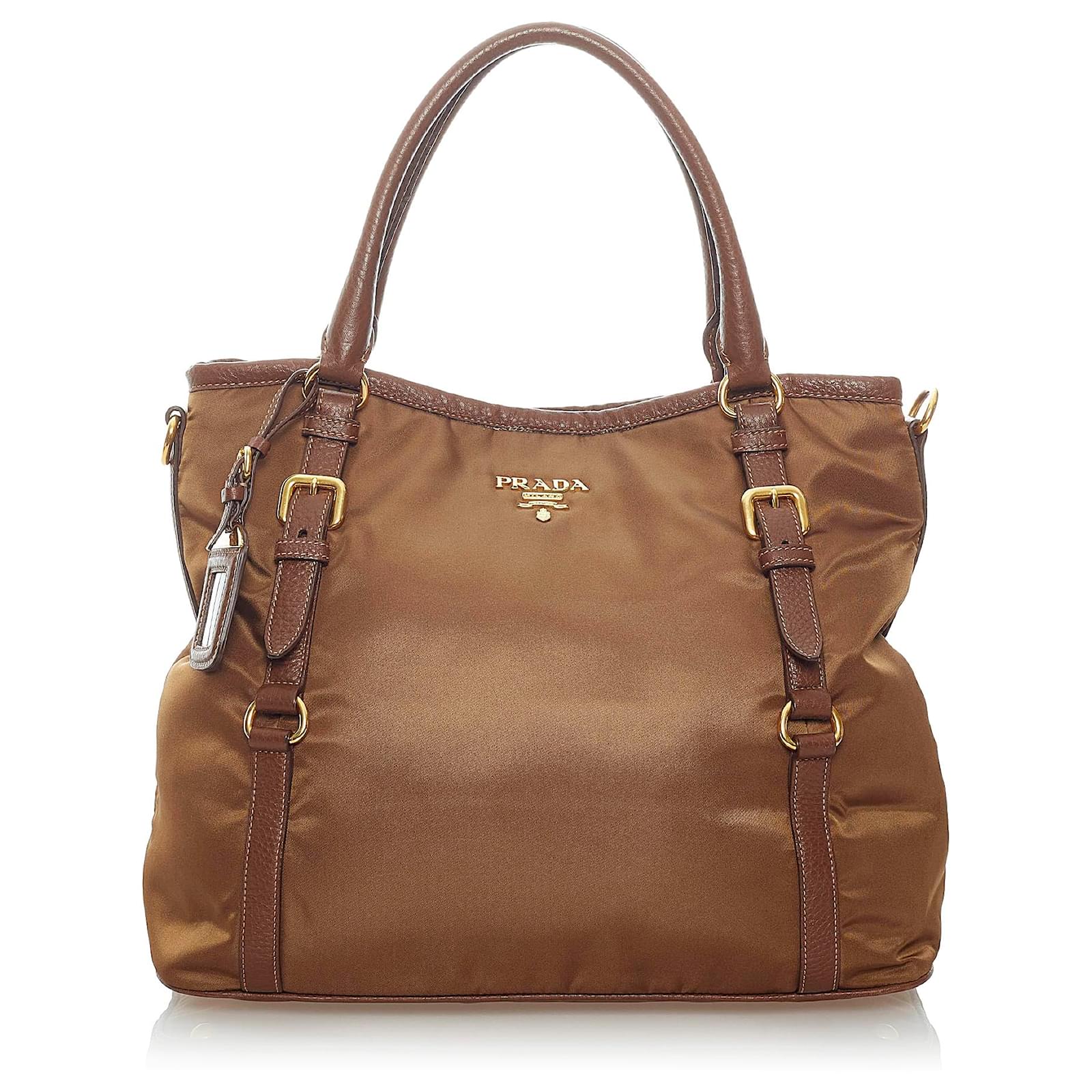 Prada Brown Tessuto Tote Bag Dark brown Leather Pony-style calfskin ...