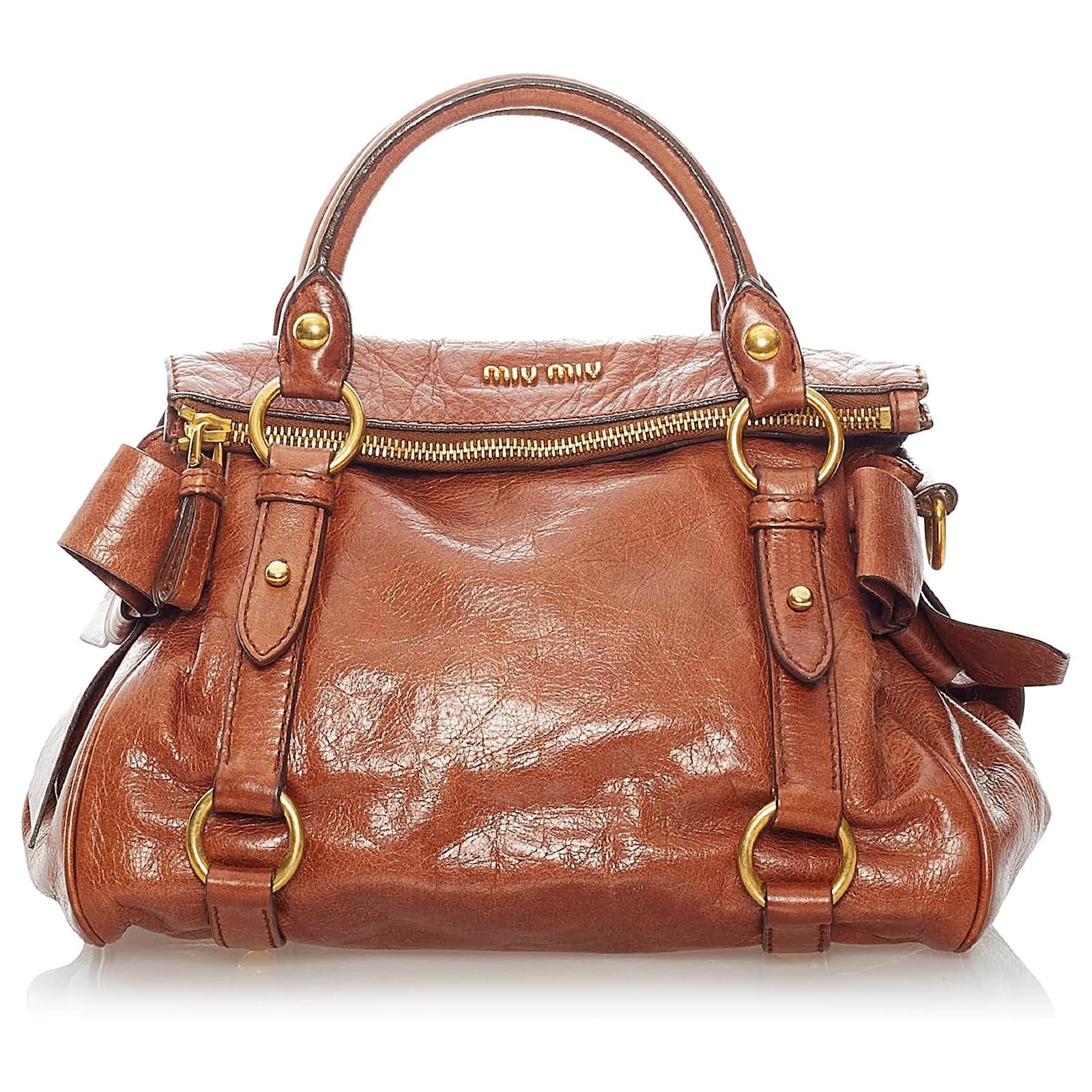 Miu Miu Brown Vitello Lux Bow Satchel Leather Pony-style calfskin ref ...