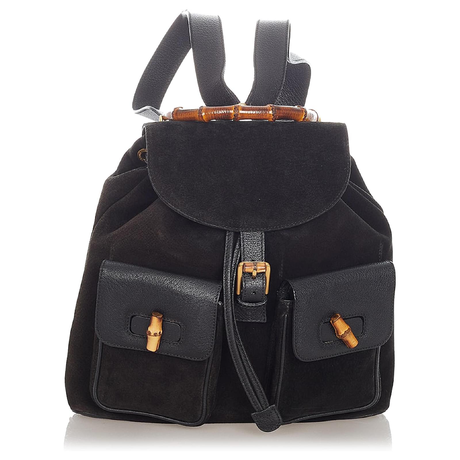 Gucci Black Bamboo Suede Drawstring Backpack Leather ref.540933 - Joli ...