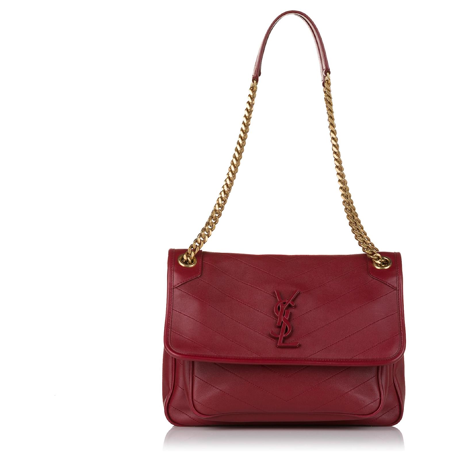 Yves Saint Laurent YSL Bolso de hombro de cuero Niki mediano rojo Roja ...