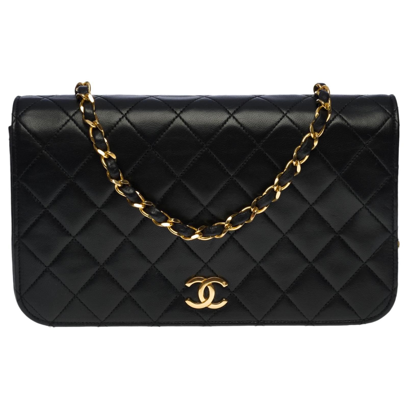 Beautiful Chanel Classic Full Flap Handbag 23 cm in black quilted ...