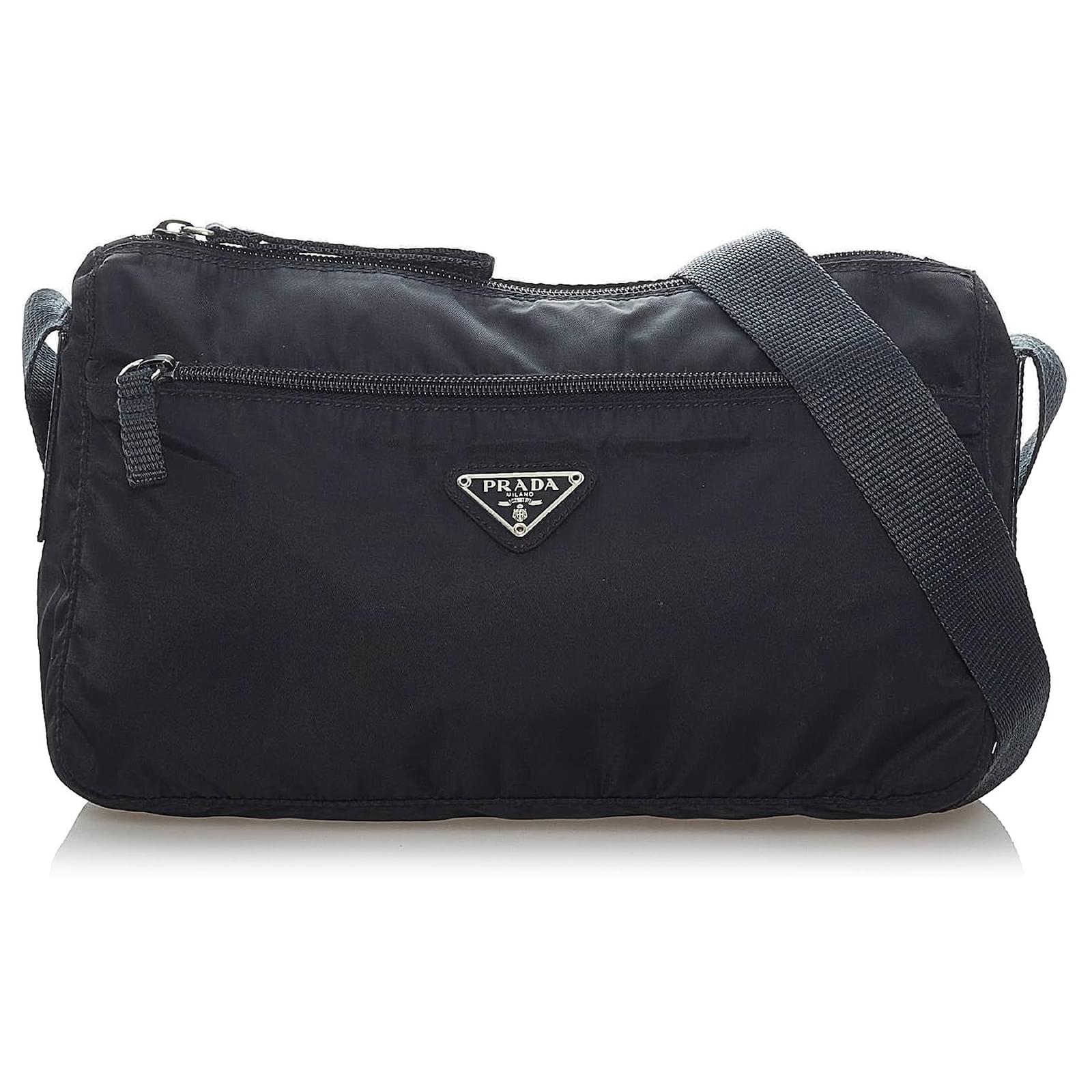 Prada Black Tessuto Crossbody Bag Leather Pony-style calfskin Nylon ...