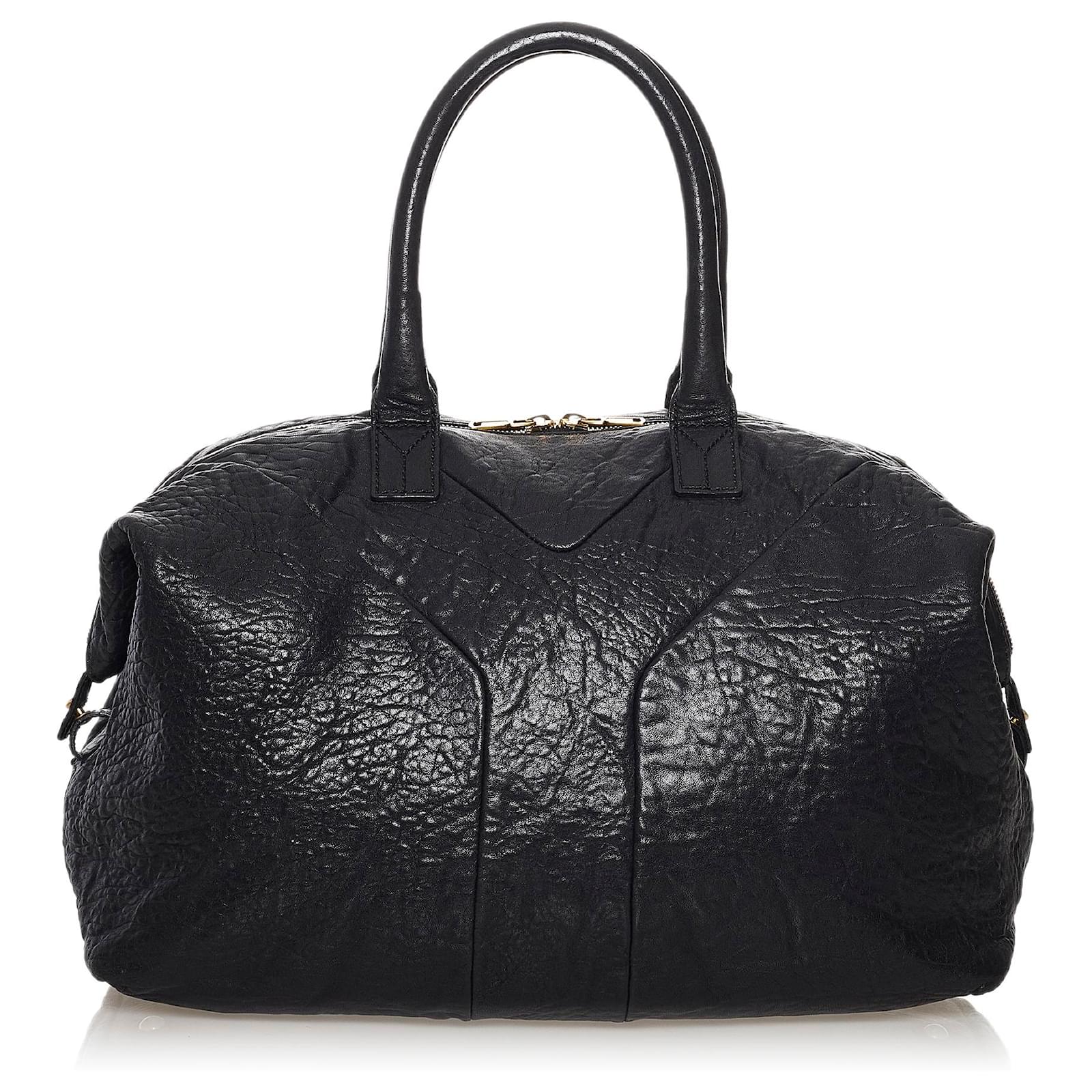 Yves Saint Laurent YSL Black Easy Y Leather Tote Bag Pony-style ...