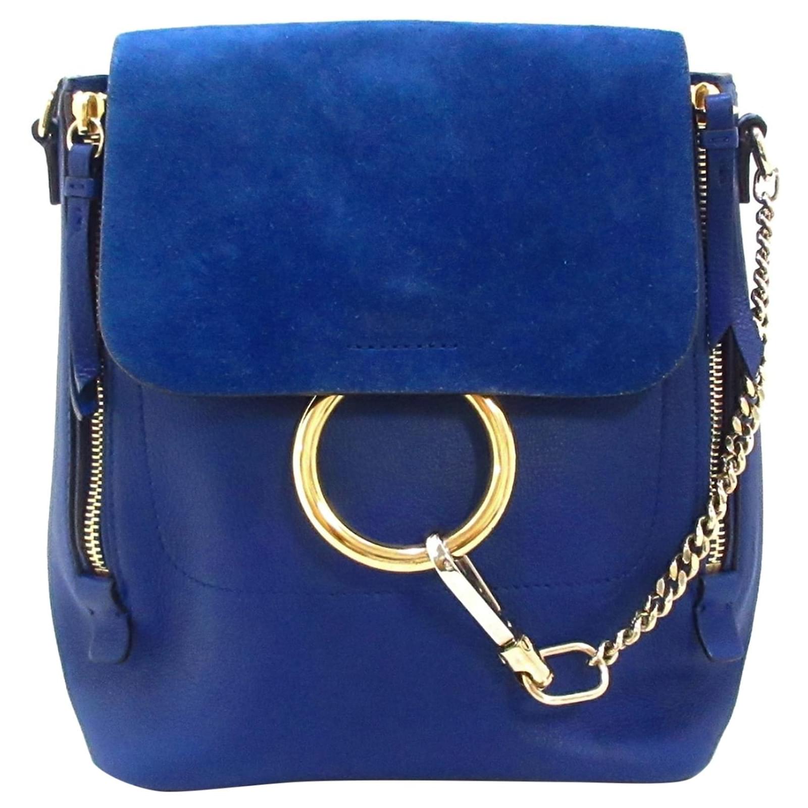 Chloé Chloe Blue Faye Leather Backpack Suede Pony-style calfskin ref ...