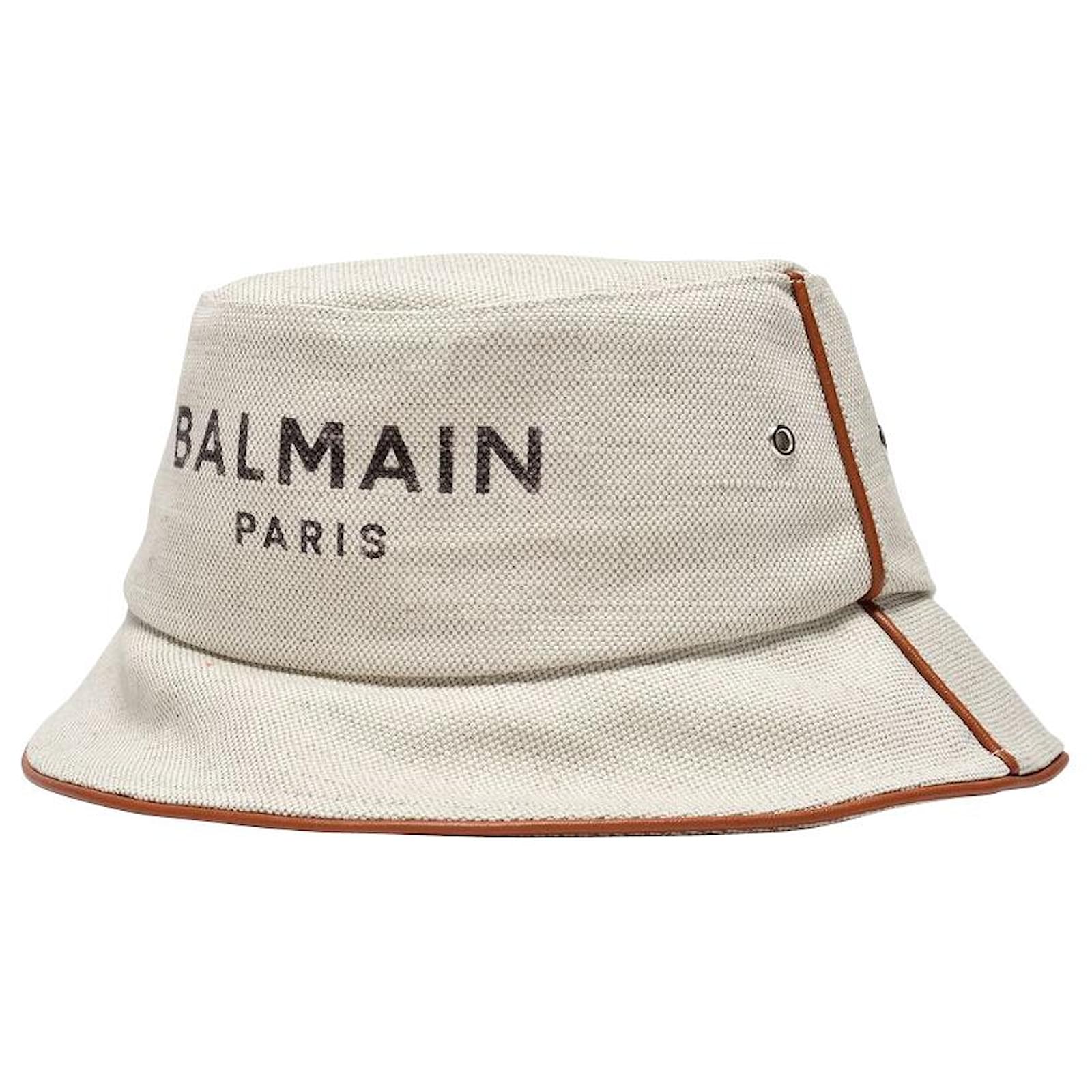 Balmain B-Army Canvas&Leather Piping Bucket Hat Gem Naturel/Marron Hats ...