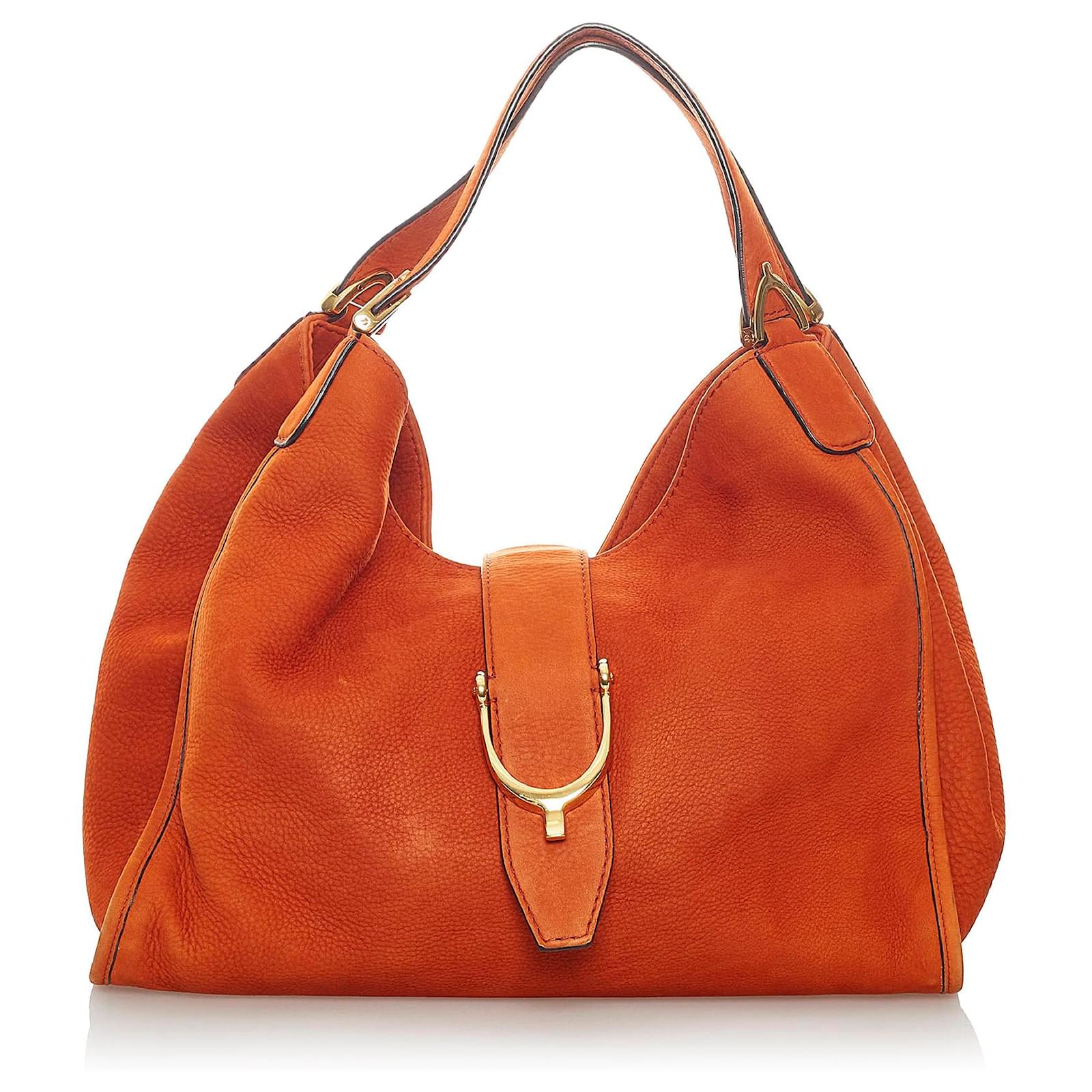 Gucci Orange Soft Stirrup Nubuck Leather Tote Bag Pony-style calfskin ...