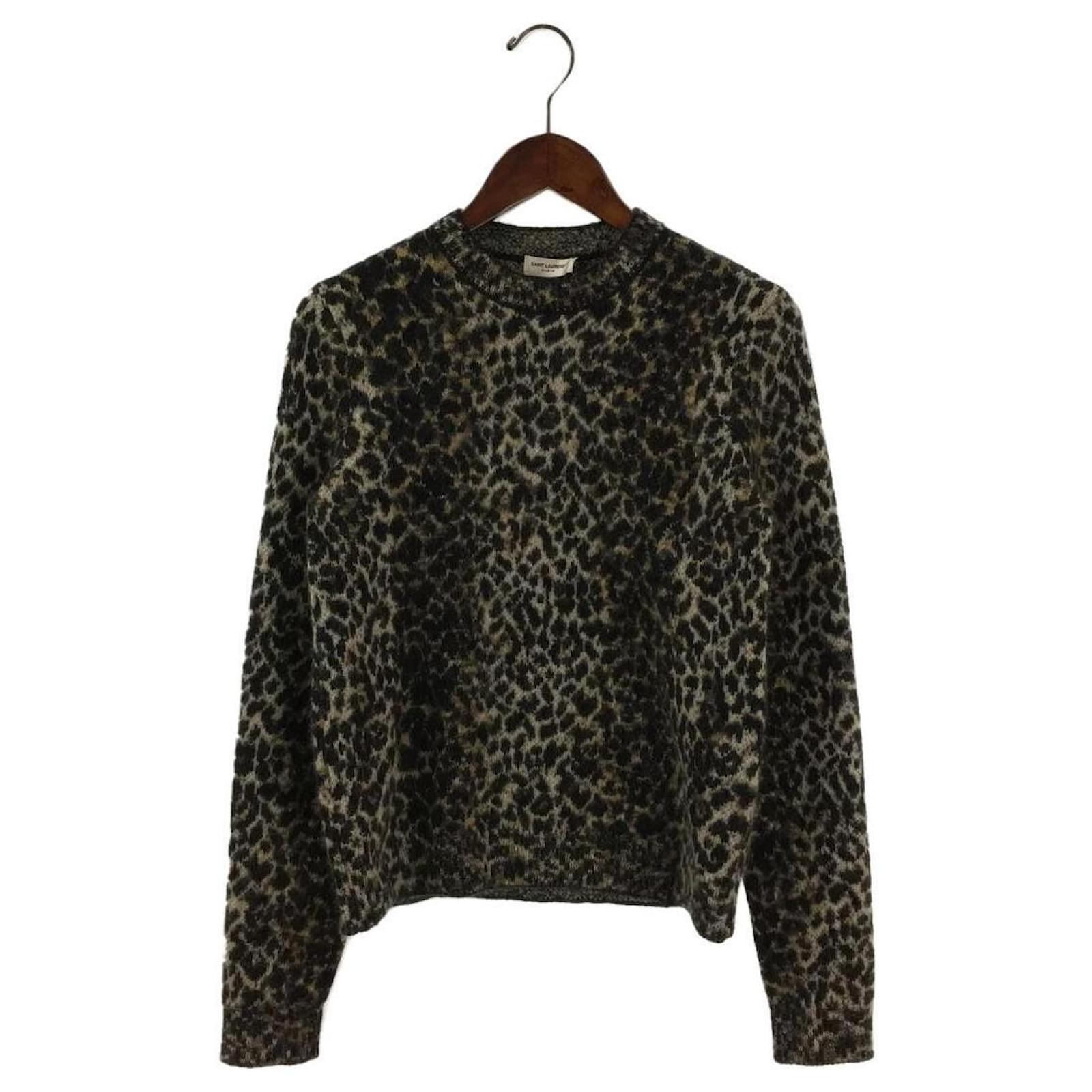 SAINT LAURENT Pull col rond / S / laine / noir / léopard ref.563163 ...