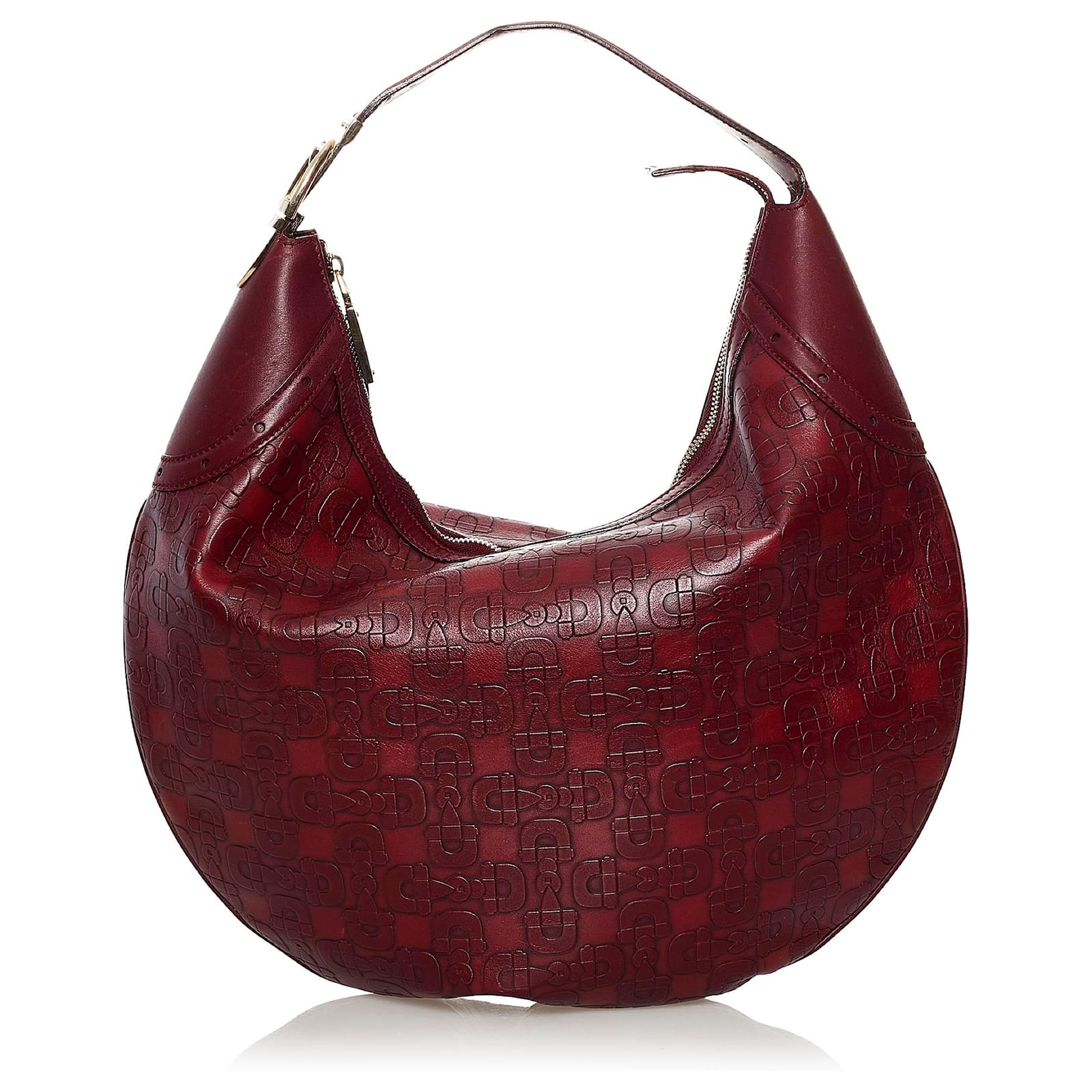 Gucci Red Horsebit Embossed Leather Hobo Bag Dark red Pony-style ...