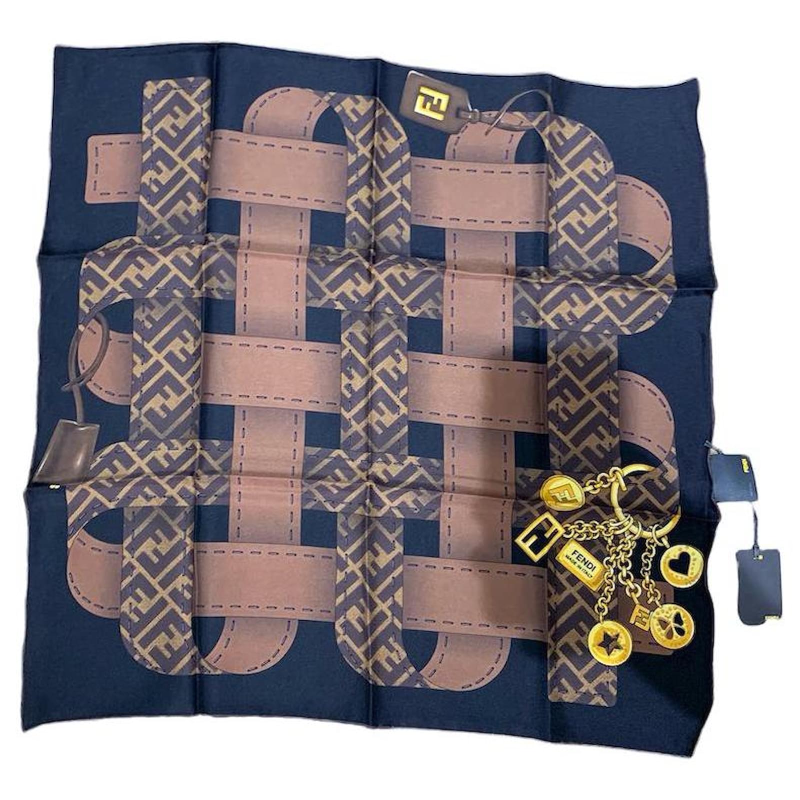 Fendi Foulard intreccio nastro moro Marrone Seta ref.563859 - Joli Closet