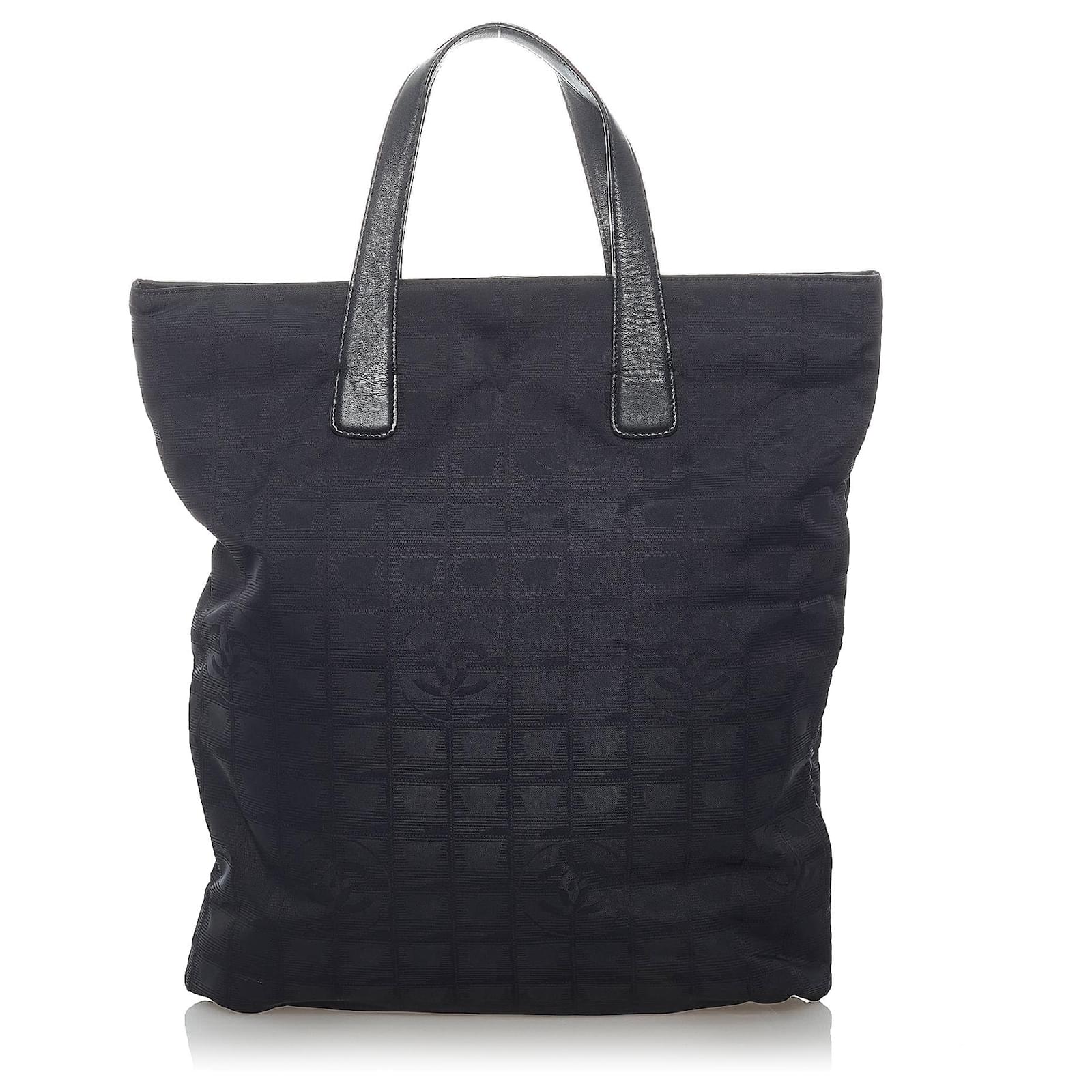 Chanel Black New Travel Line Nylon Tote Bag Leather Pony-style calfskin ...