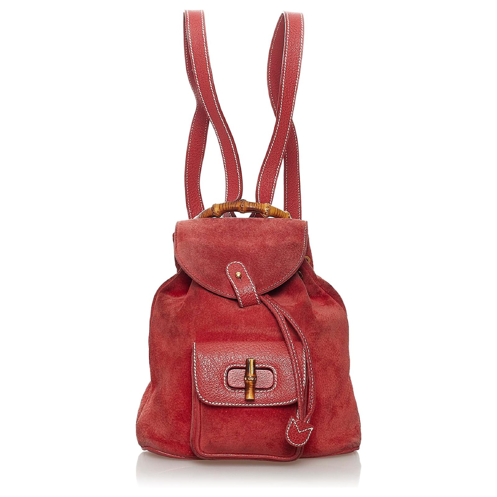 Sac à dos en daim de bambou rouge Gucci Suede Cuir Veau façon poulain ...