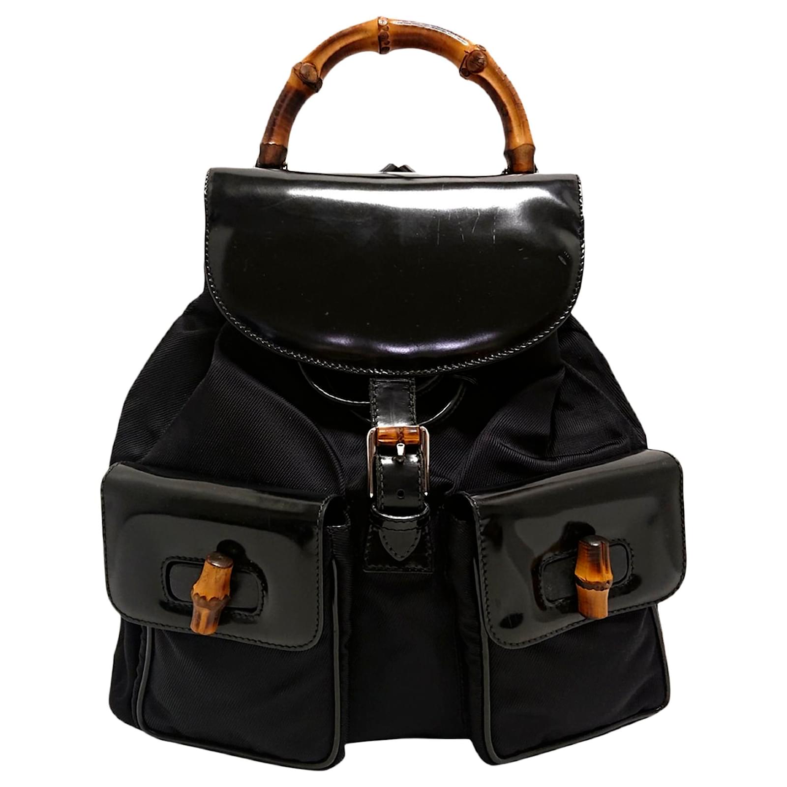 Gucci Black Bamboo Nylon Rucksack Schwarz Tuch ref.567545 - Joli Closet