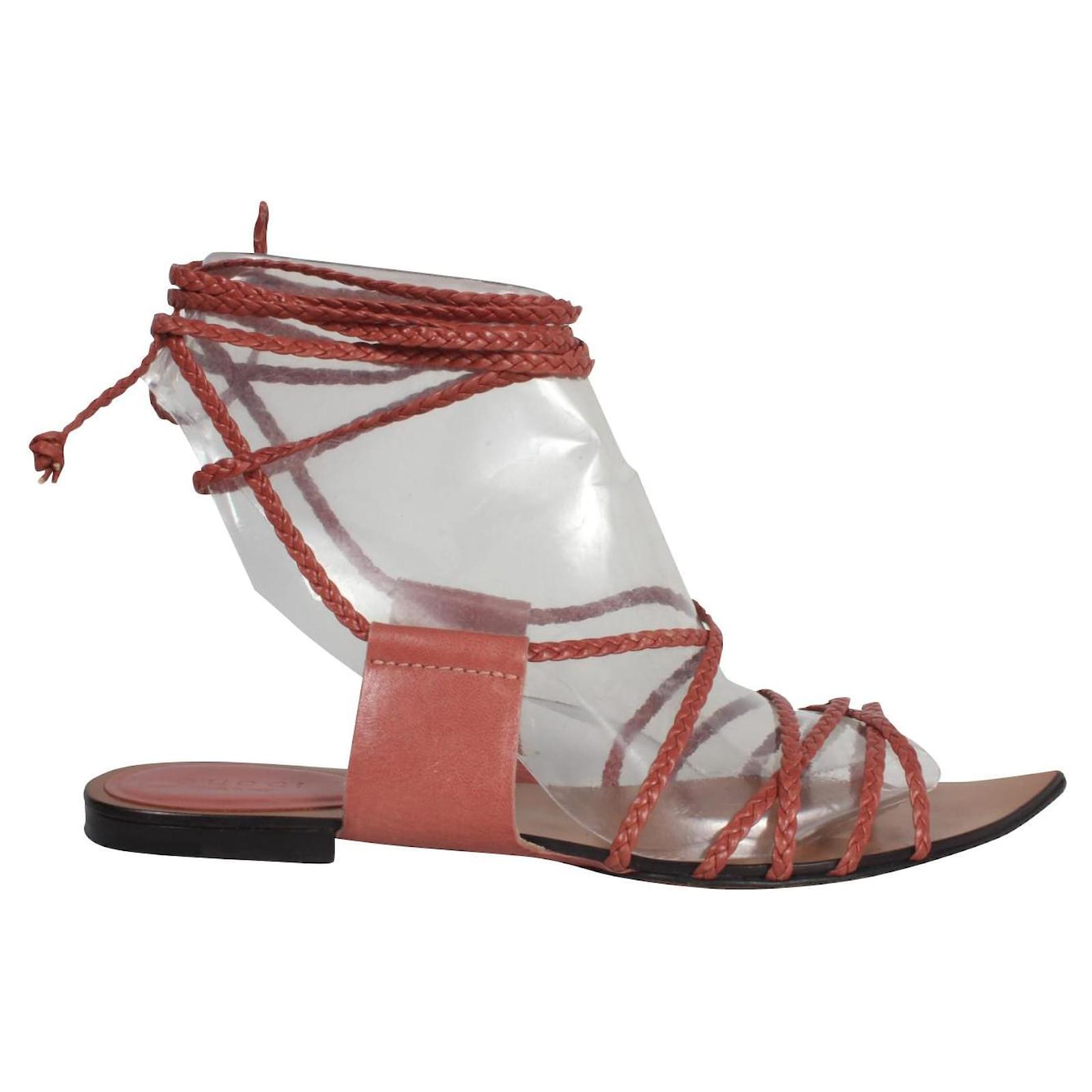 Sandales spartiates en cuir Gucci. Rouge Corail ref.569520 - Joli Closet
