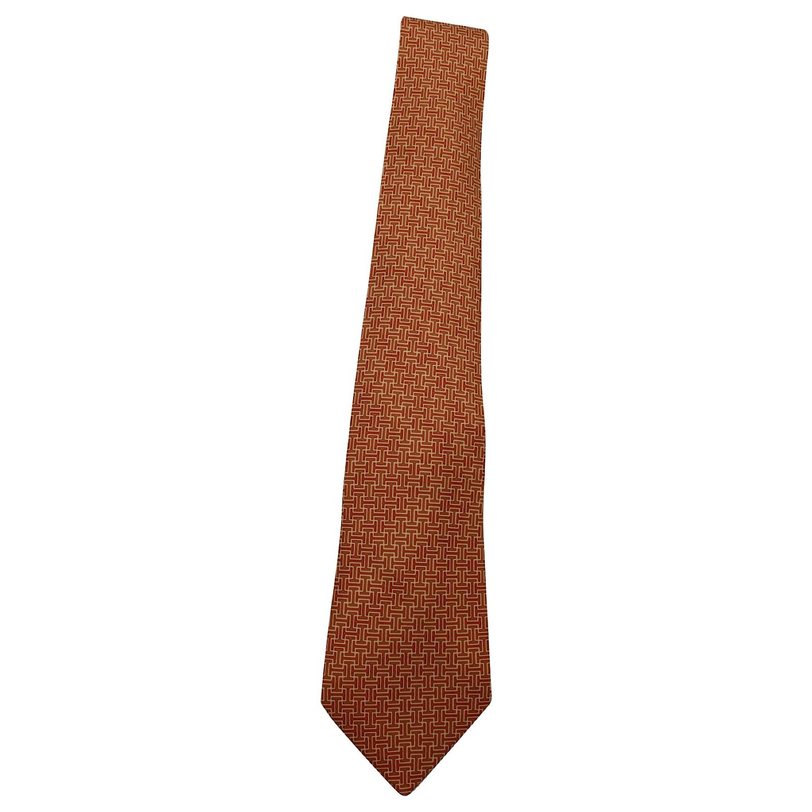 Hermès Hermes H Logo Pattern Tie in Orange Silk ref.570702 - Joli Closet