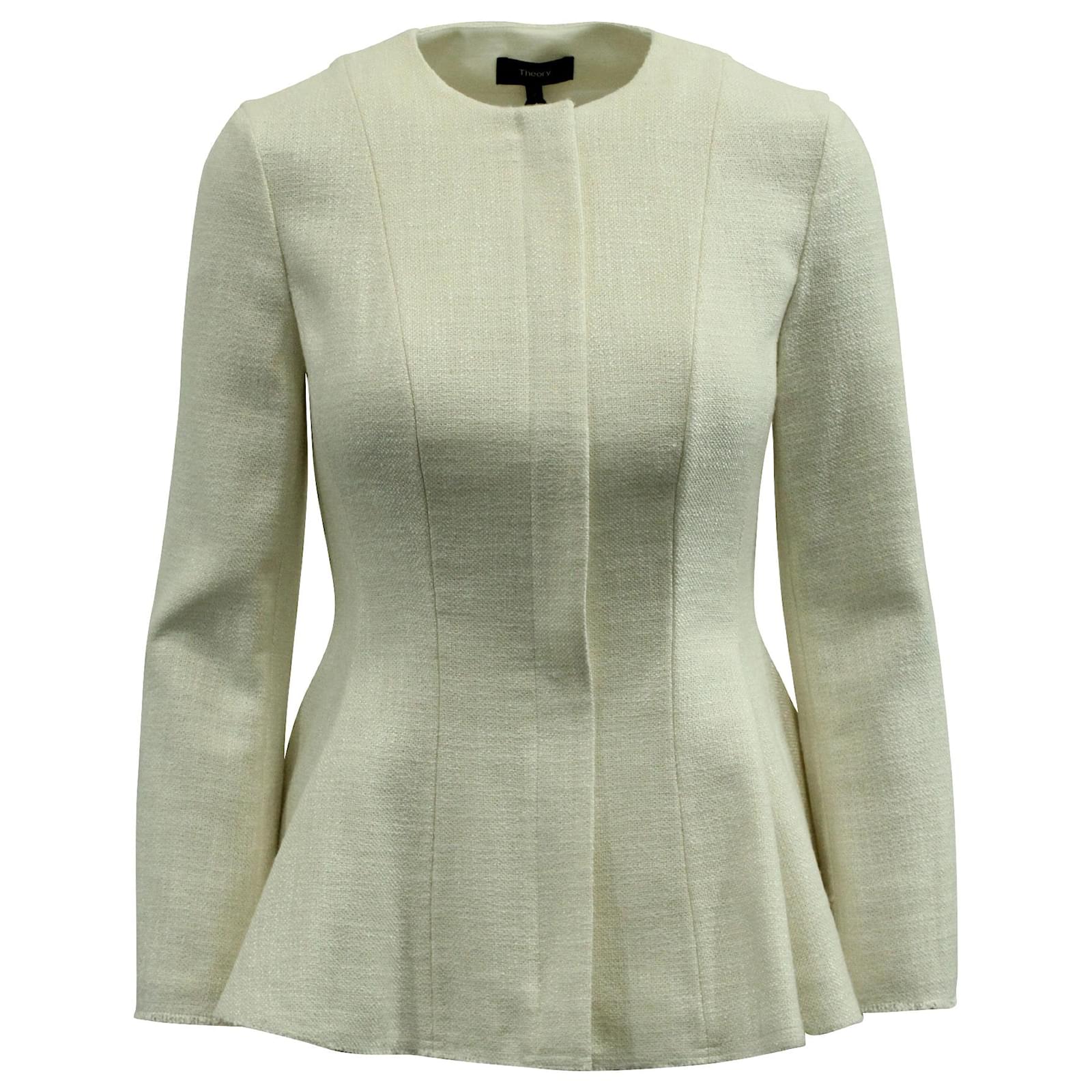 Theory Canvas Tweed Movement Jacket in White Viscose Cream Cellulose ...