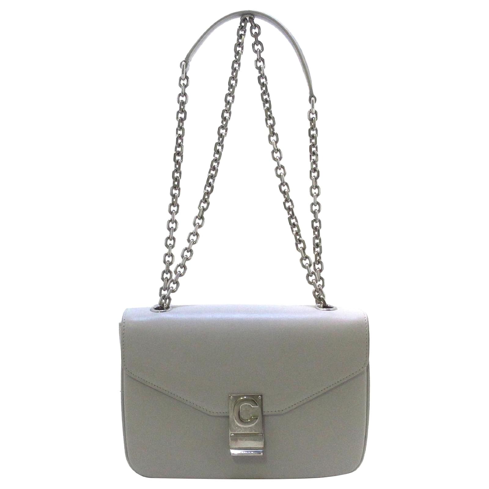 Céline Celine Gray C Leather Shoulder Bag Grey Pony-style calfskin ref ...