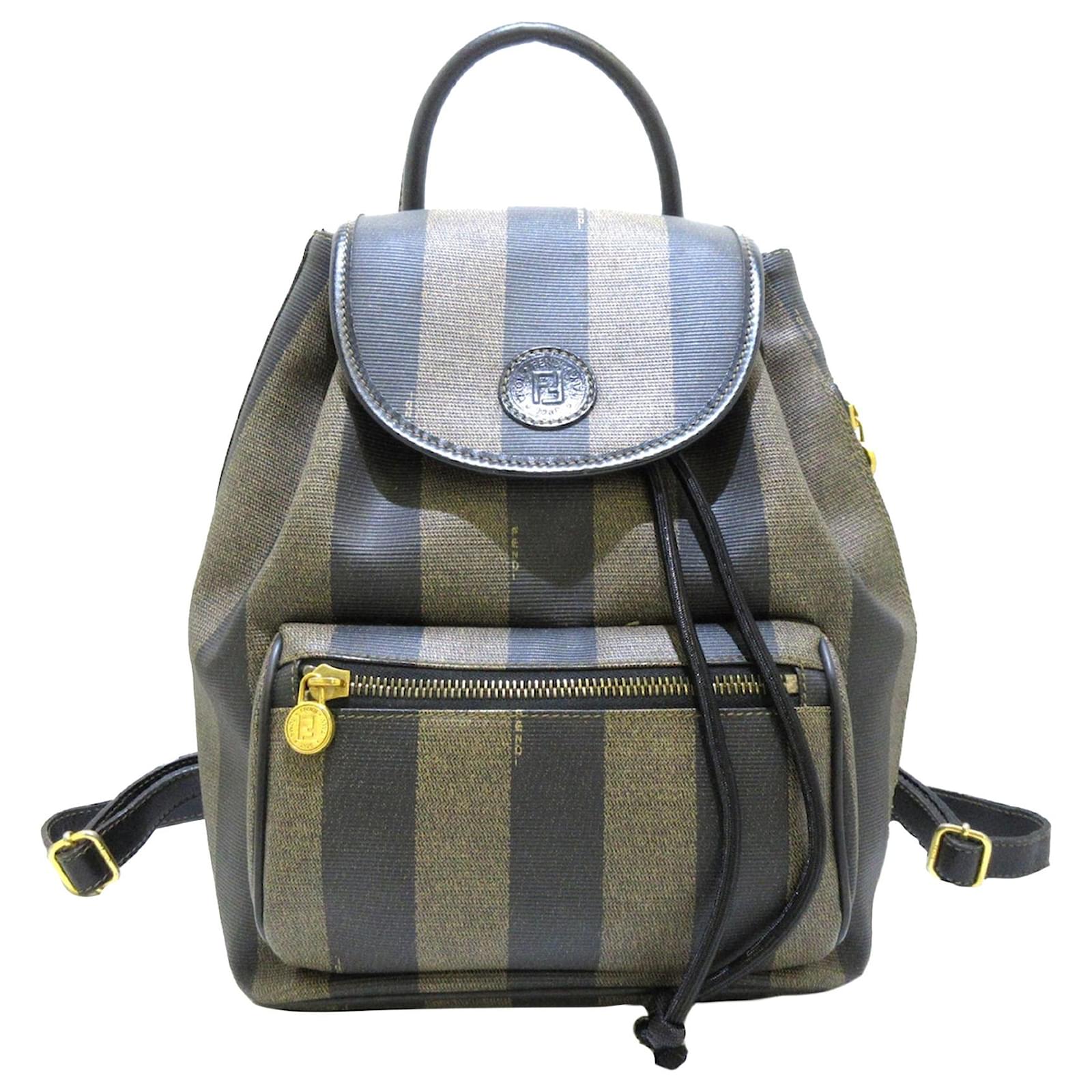 Fendi Brown Pequin Backpack Black Leather Plastic Pony-style calfskin ...