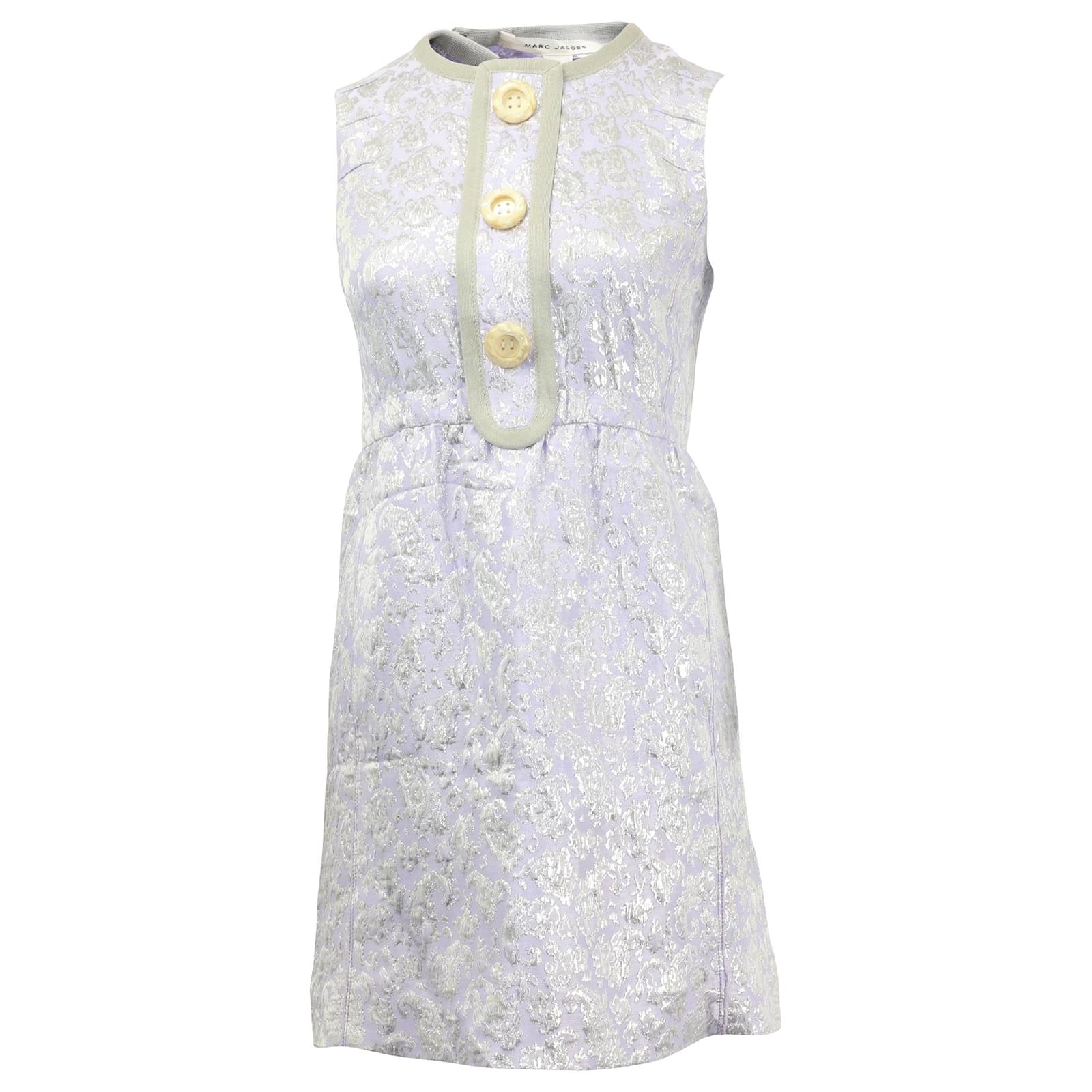 Marc Jacobs Jacquard-Etuikleid mit Metallic-Blumenmuster aus violettem ...