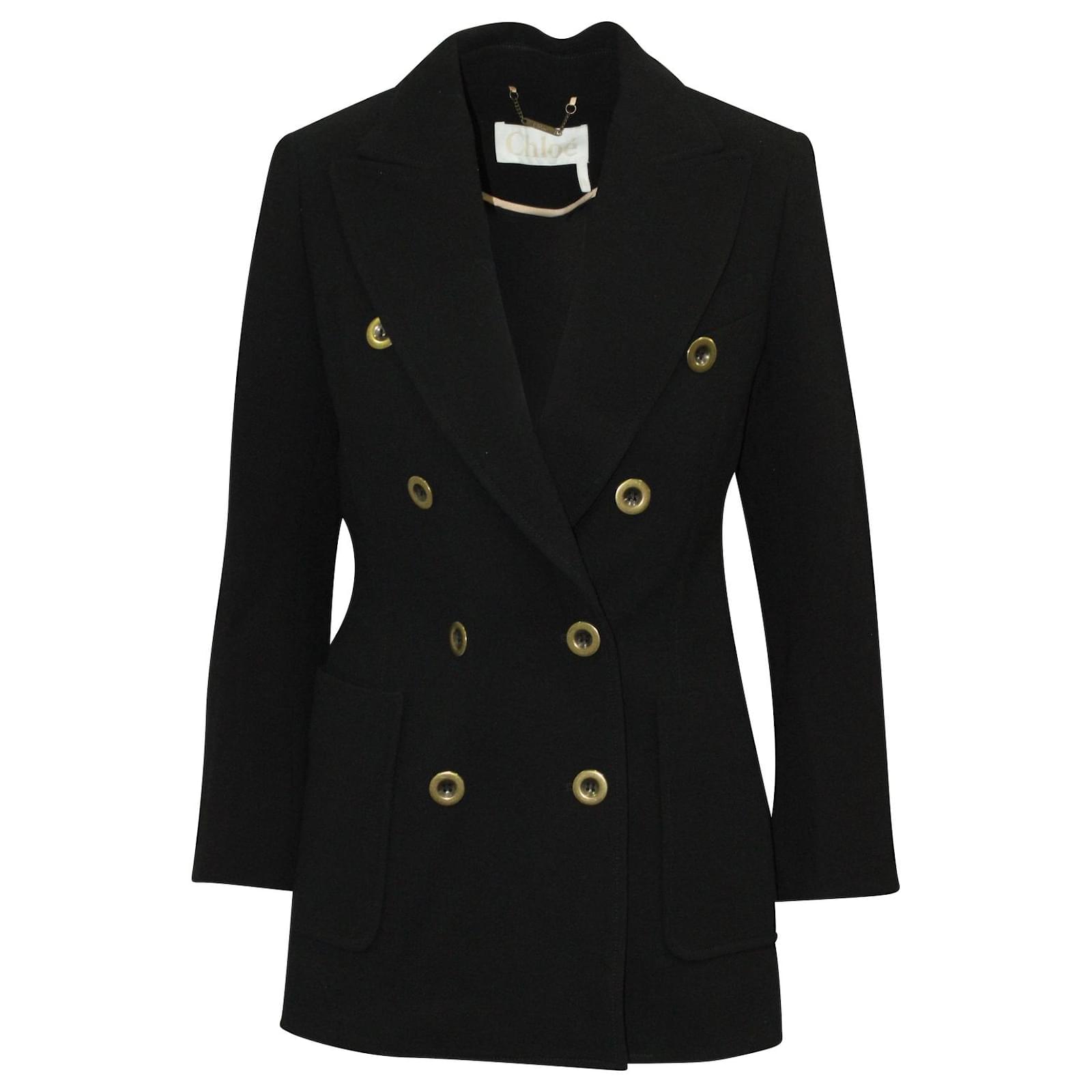 Caban Chloé foderato sul petto in lana nera Nero ref.578216 - Joli Closet