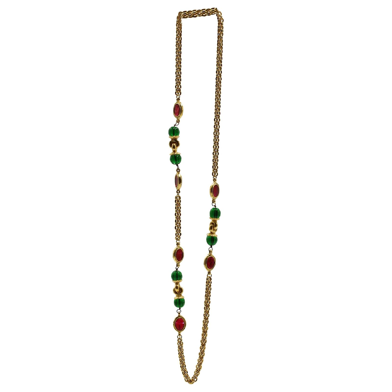 Chanel Multi Stone Gripoix Long Necklace in Gold Metal Golden ref ...