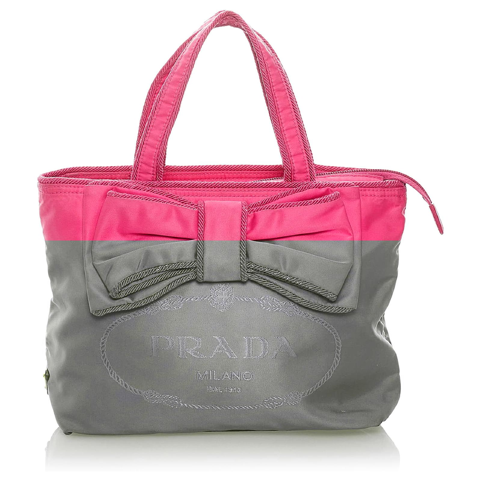 Prada Pink Canapa Tessuto Bow Satchel Leather Pony-style calfskin Nylon ...