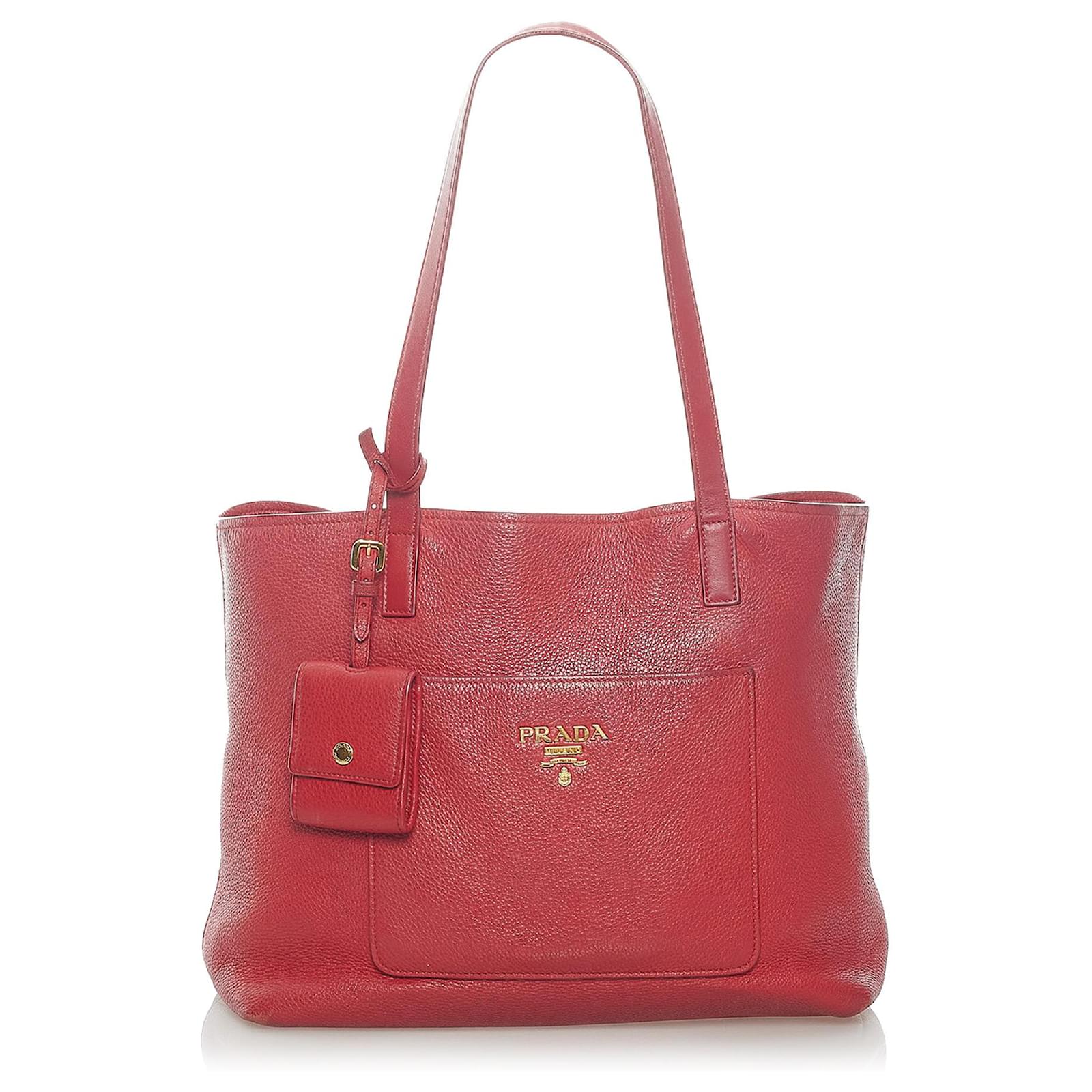 Prada Red Leather Tote Bag Pony-style calfskin ref.578919 - Joli Closet