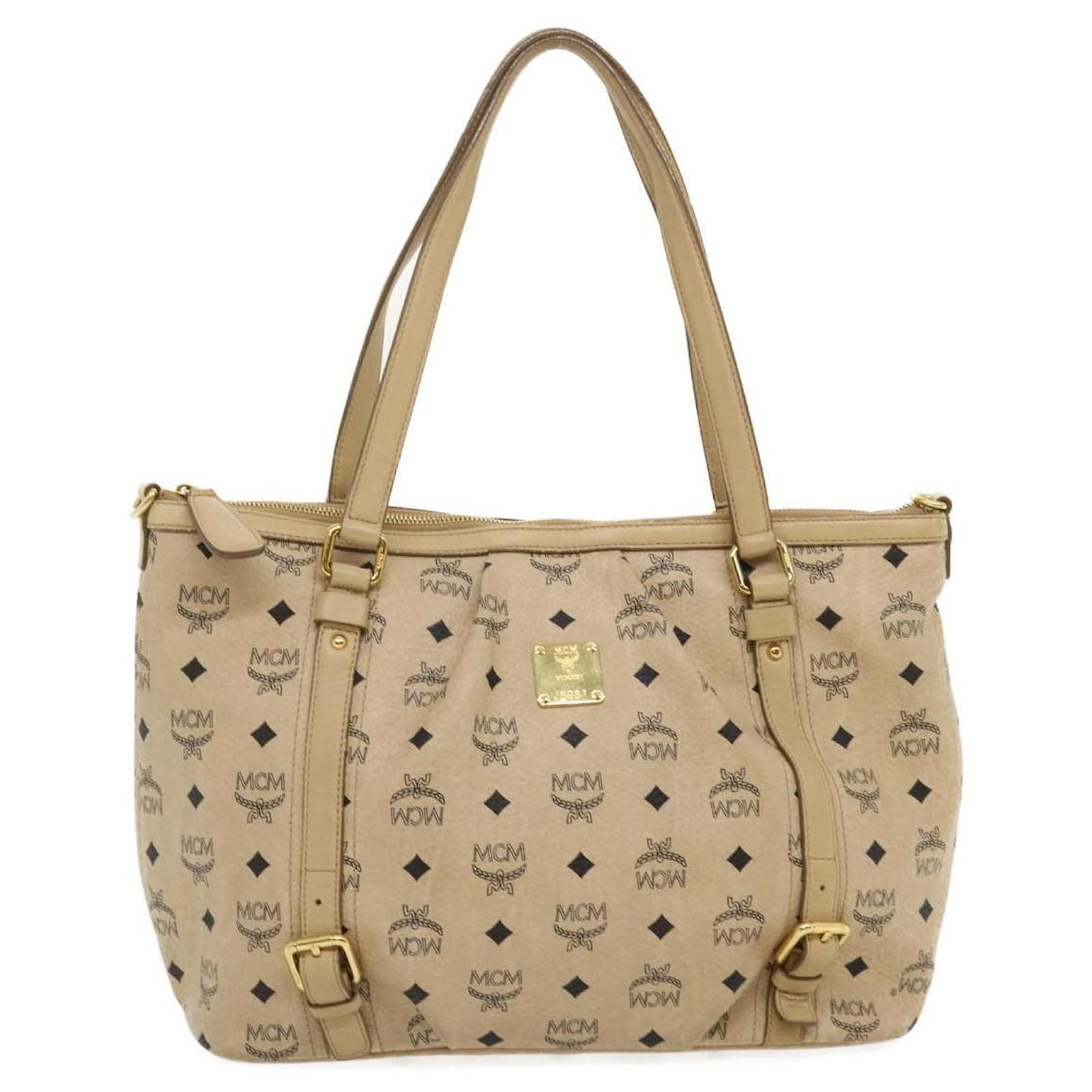 MCM Vicetos Logogram Tote Bag Beige Auth bs919 Leather ref.579640 ...