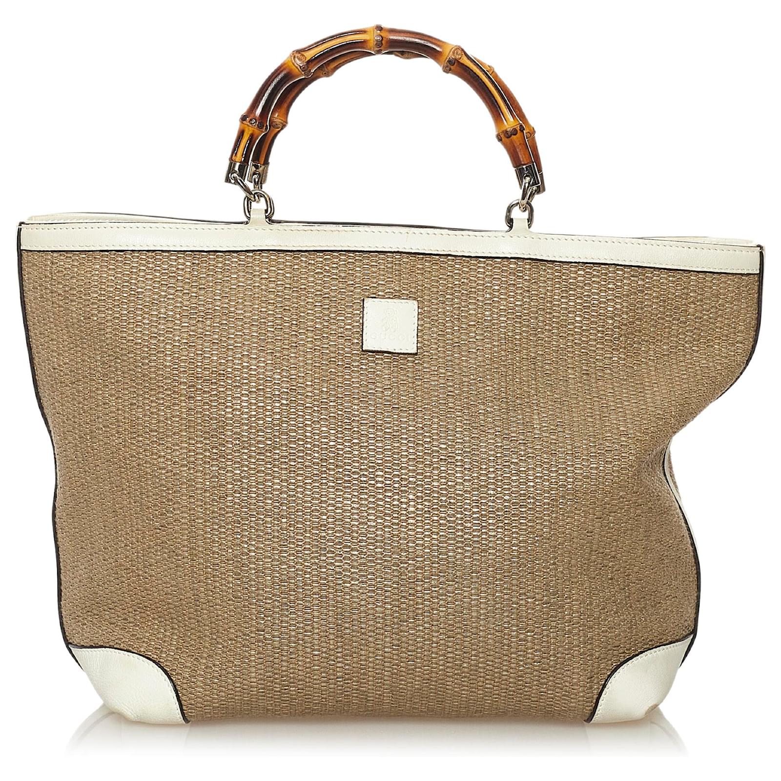 Sac à main en raphia de bambou marron Gucci Cuir Veau façon poulain ...