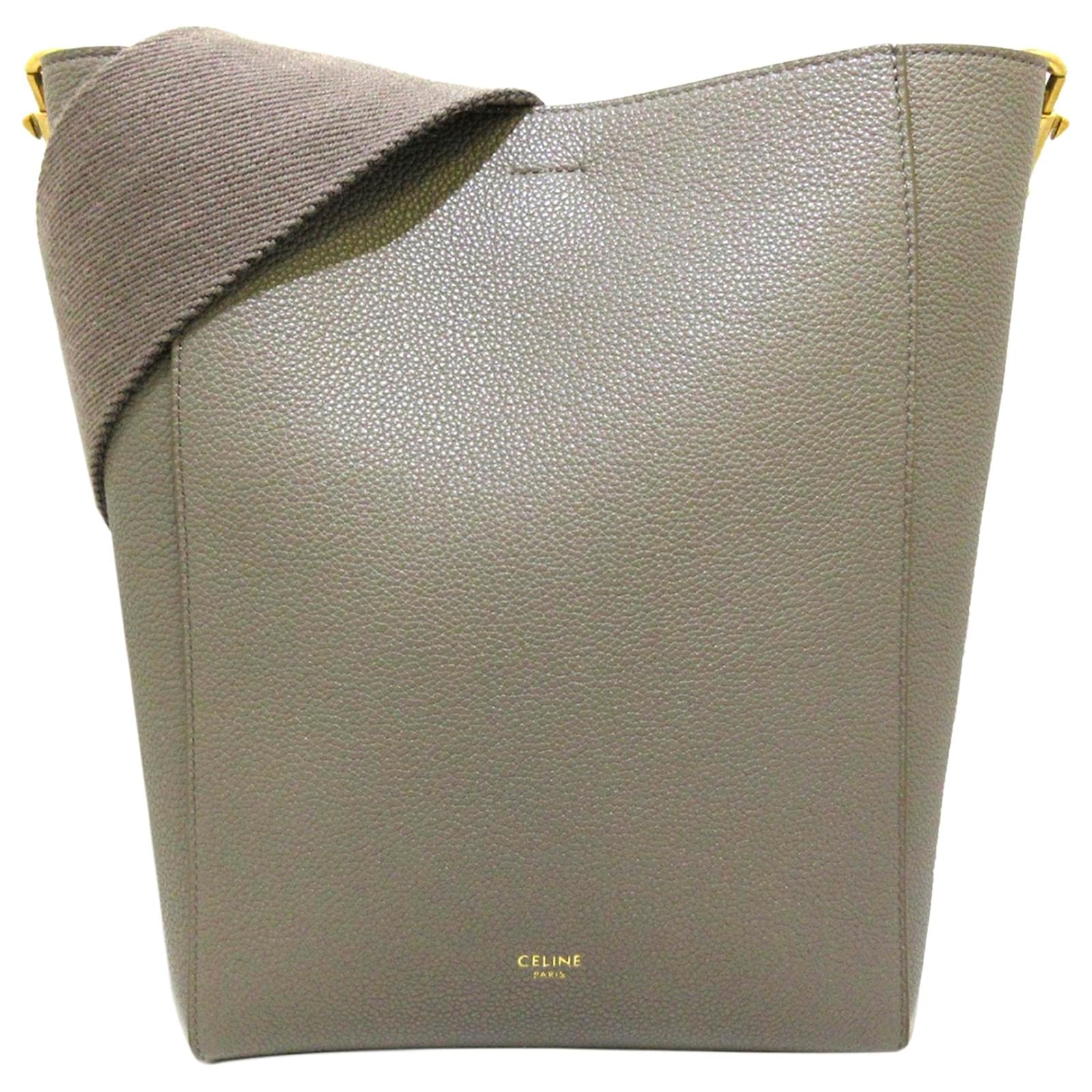 Céline Celine Brown Small Sangle Seau Leather Shoulder Bag Khaki Pony ...