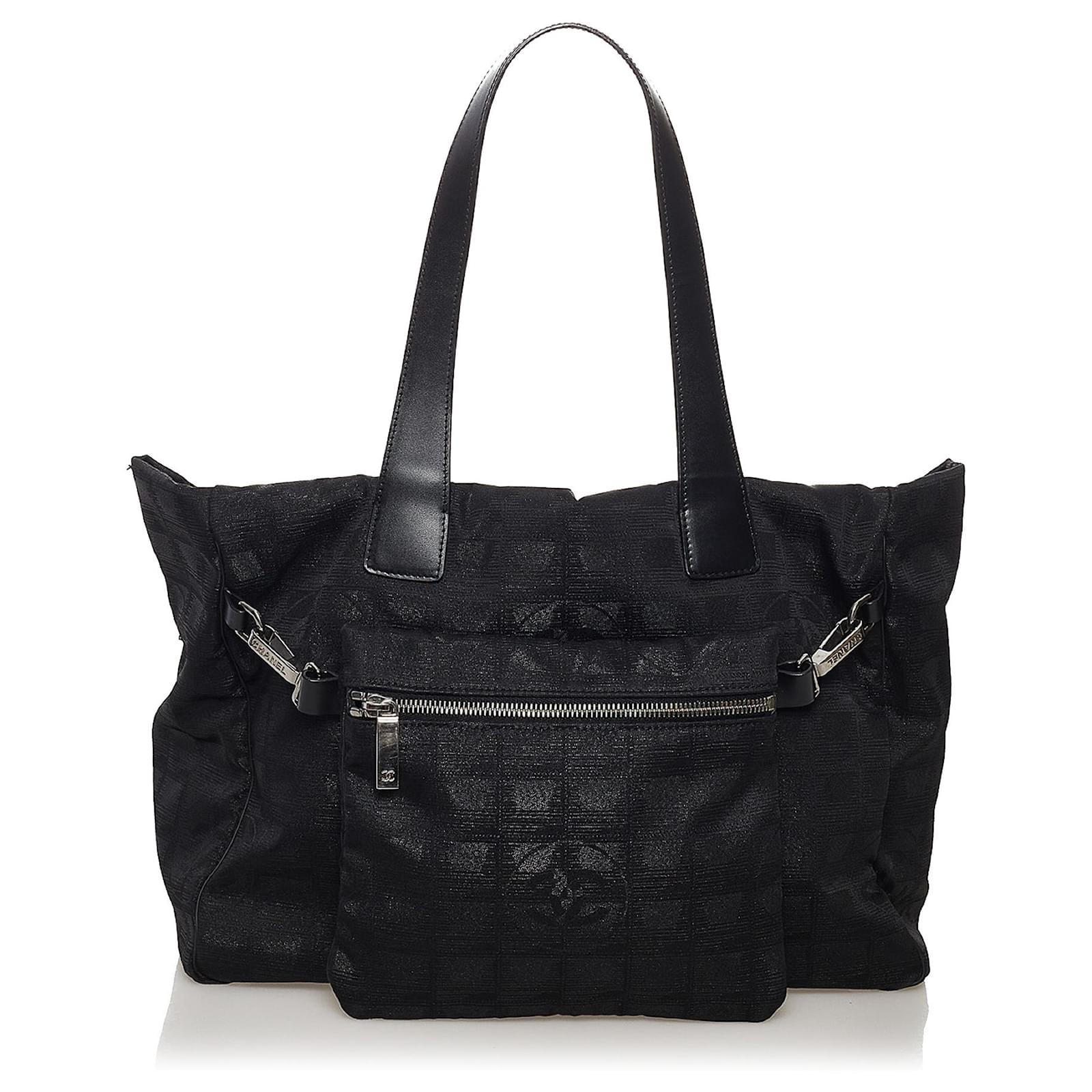 Chanel Black New Travel Line Nylon Tote Bag Leather Pony-style calfskin ...