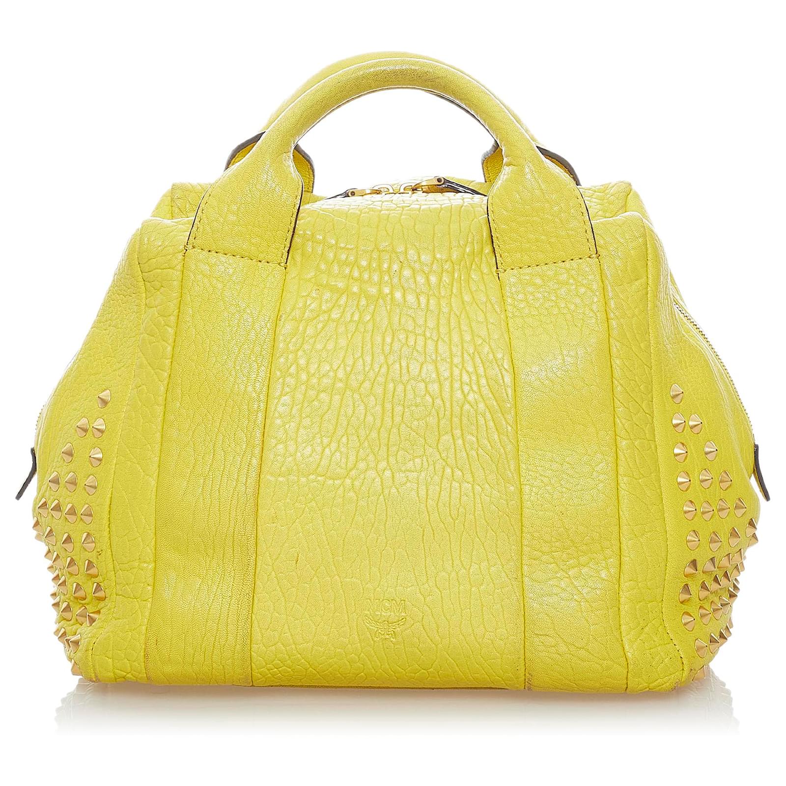MCM Yellow Studded Leather Satchel Pony-style calfskin ref.585809 ...