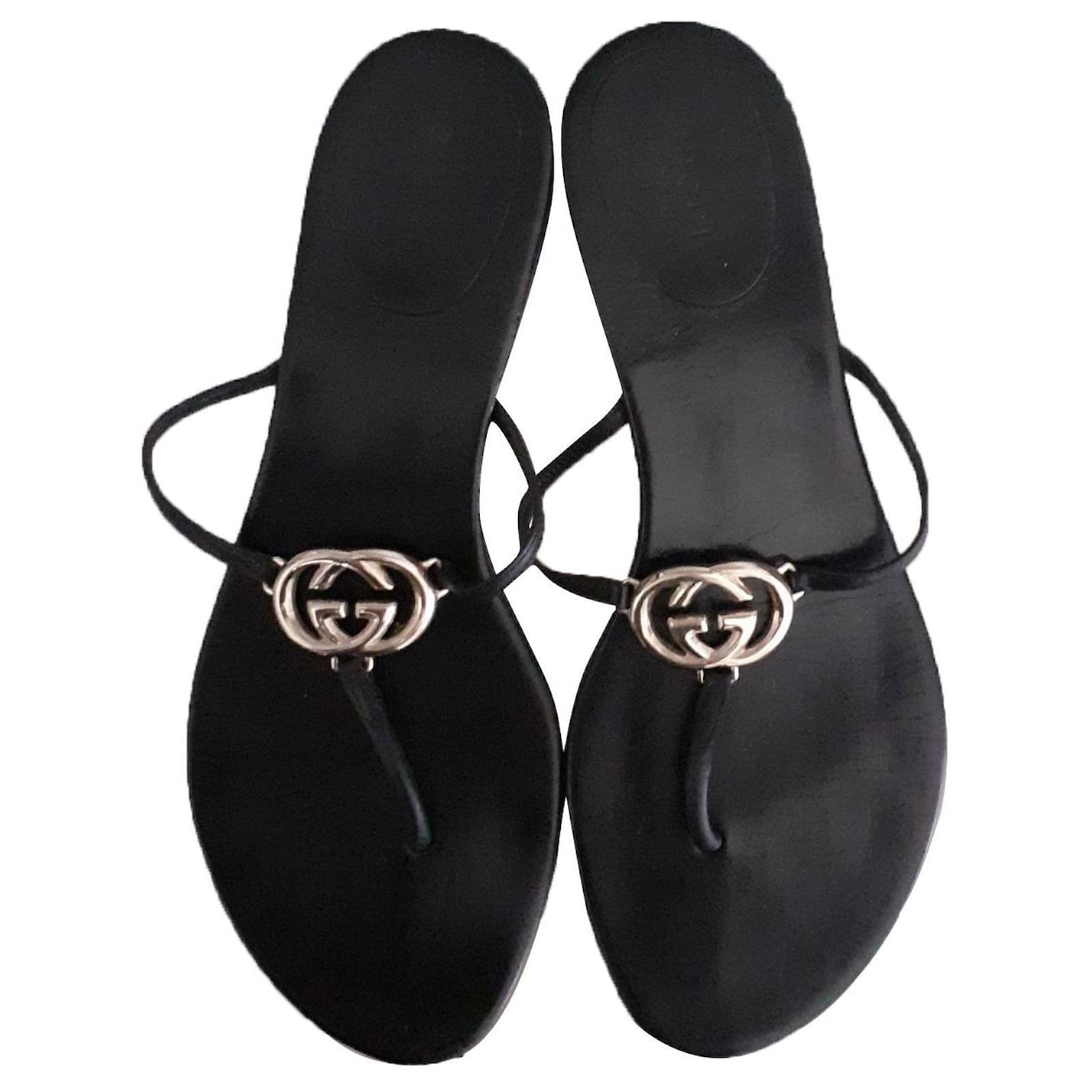 Gucci logo flip flop Black Leather ref.586617 - Joli Closet