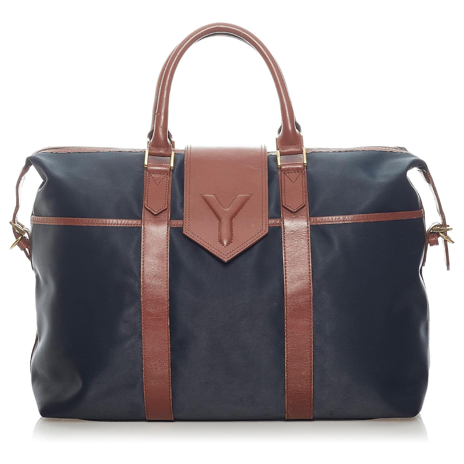 Yves Saint Laurent YSL Black Leather Travel Bag Brown Pony-style ...