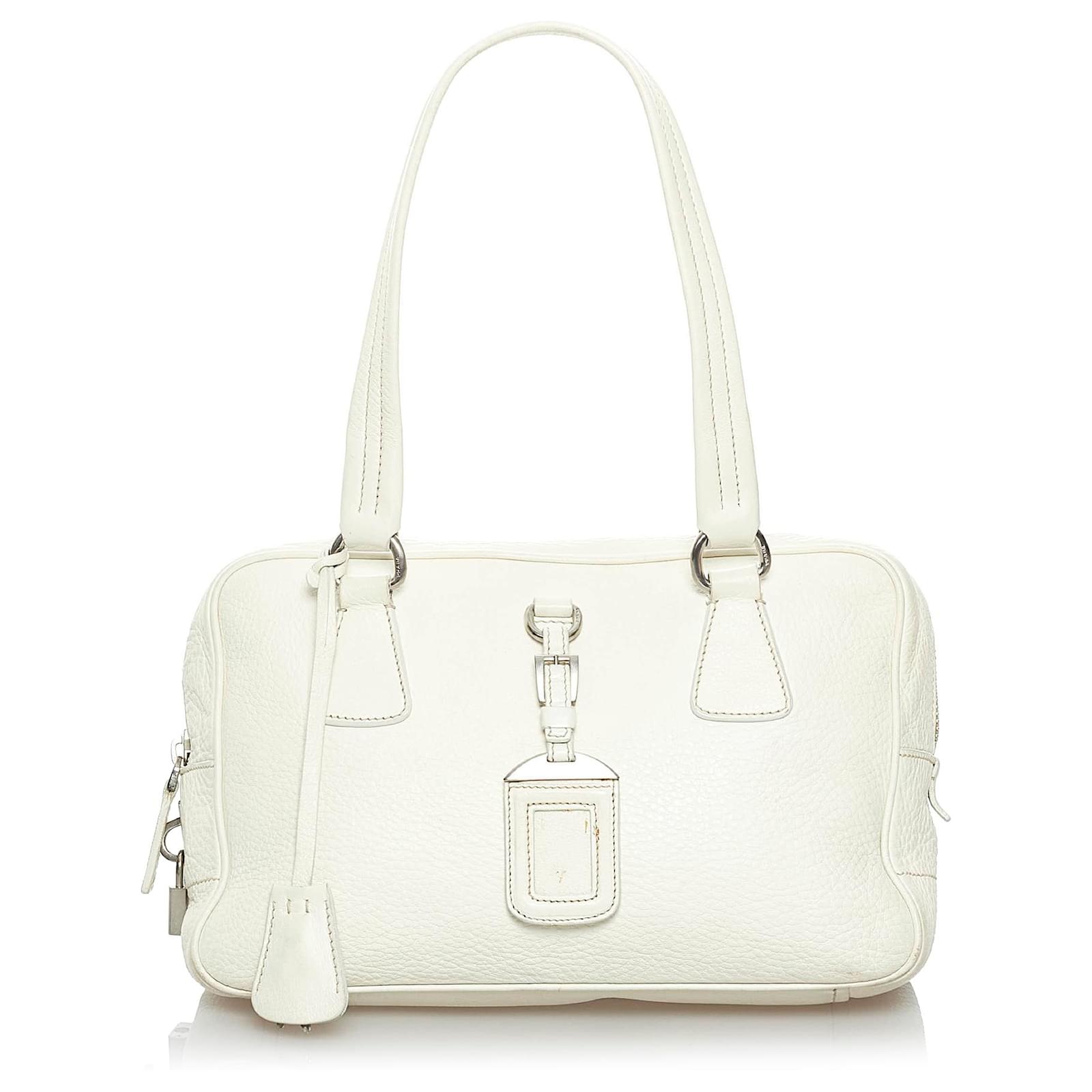 Prada White Vitello Daino Handbag Cream Leather Pony-style calfskin ref ...