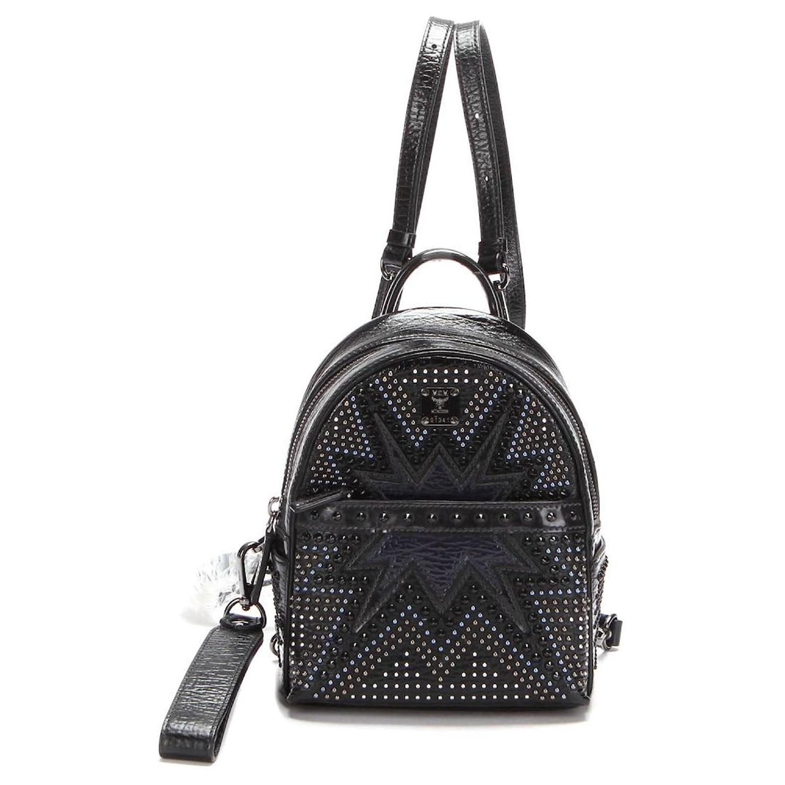 MCM Leather Studded Backpack Black Pony-style calfskin ref.594784 ...