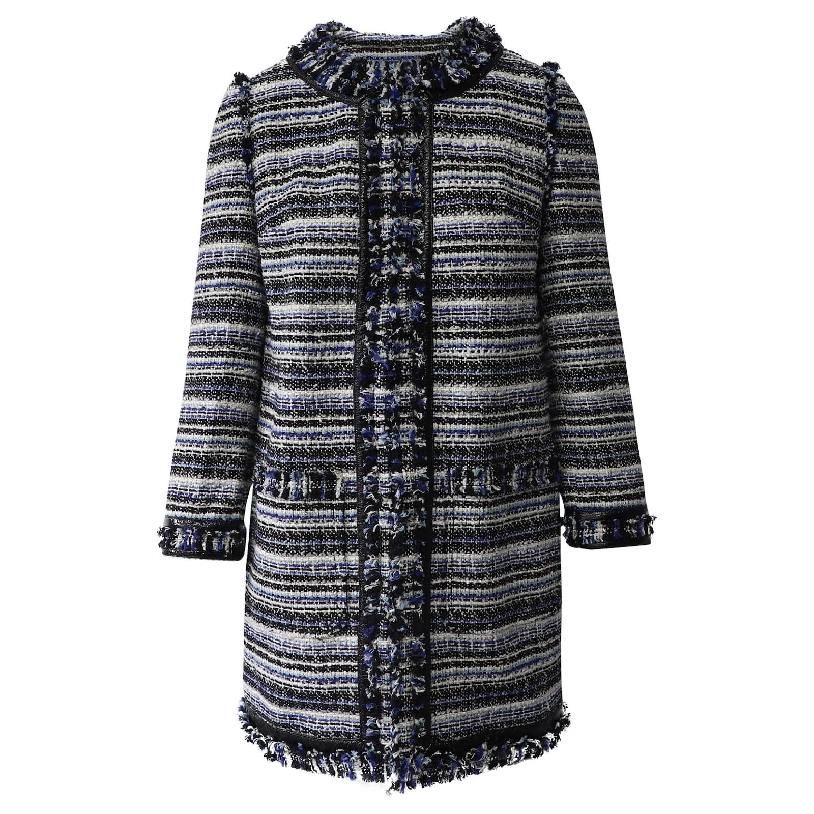 Tory Burch Laila Fringe Tweed Coat in Blue Cotton ref.595150 - Joli Closet
