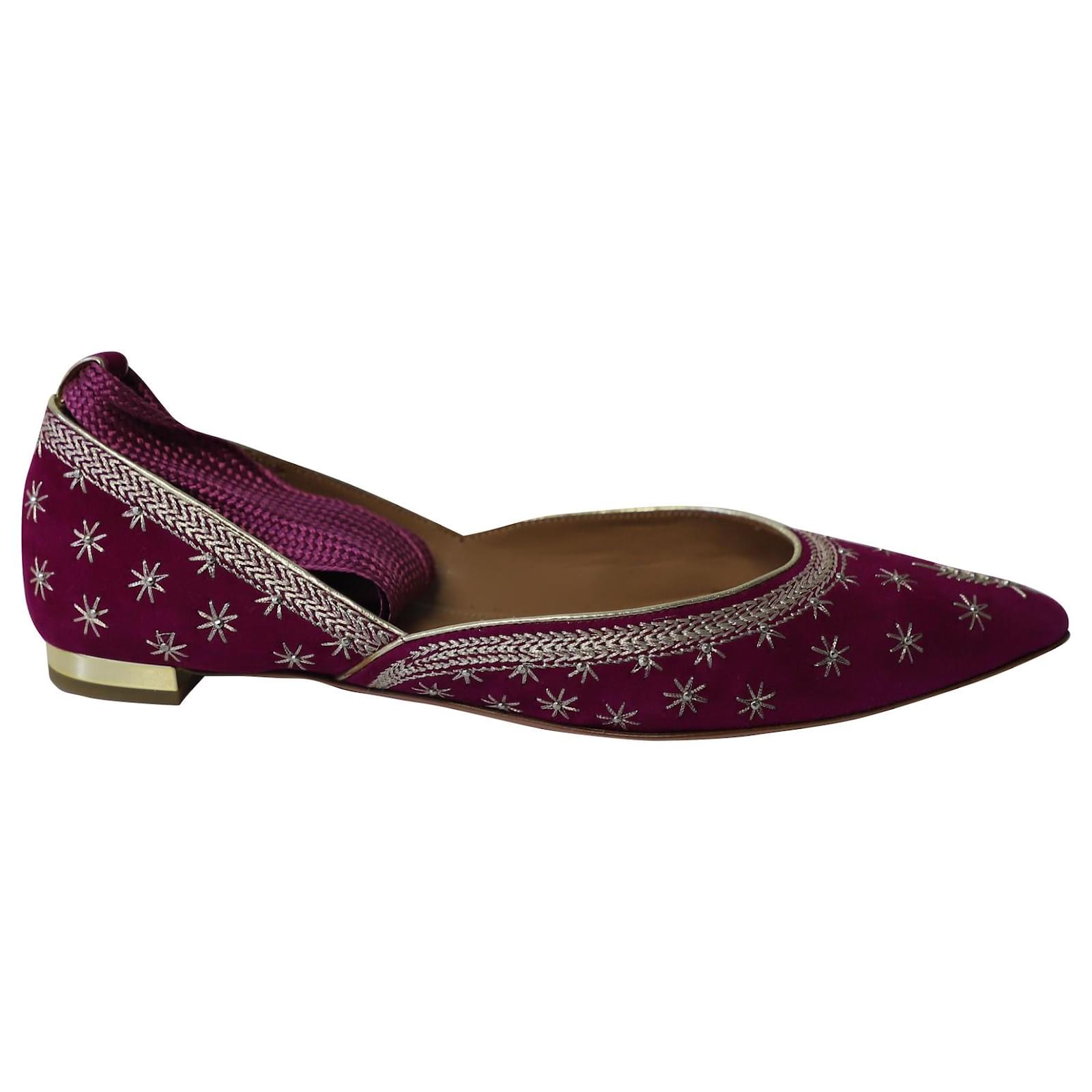 Aquazzura Bliss Embroidered Ballet Flats in Purple Suede ref.595349 ...