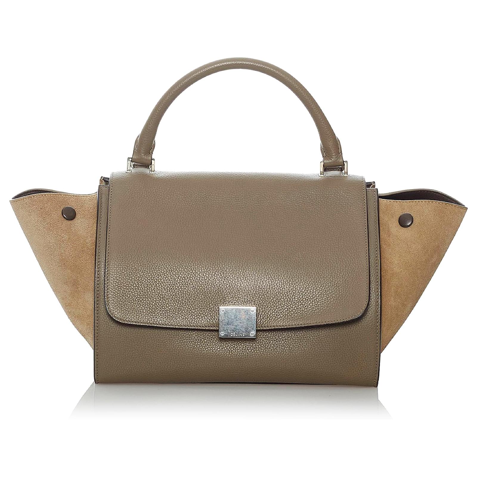 Céline Celine Gray Small Trapeze Leather Satchel Grey Suede Pony-style ...