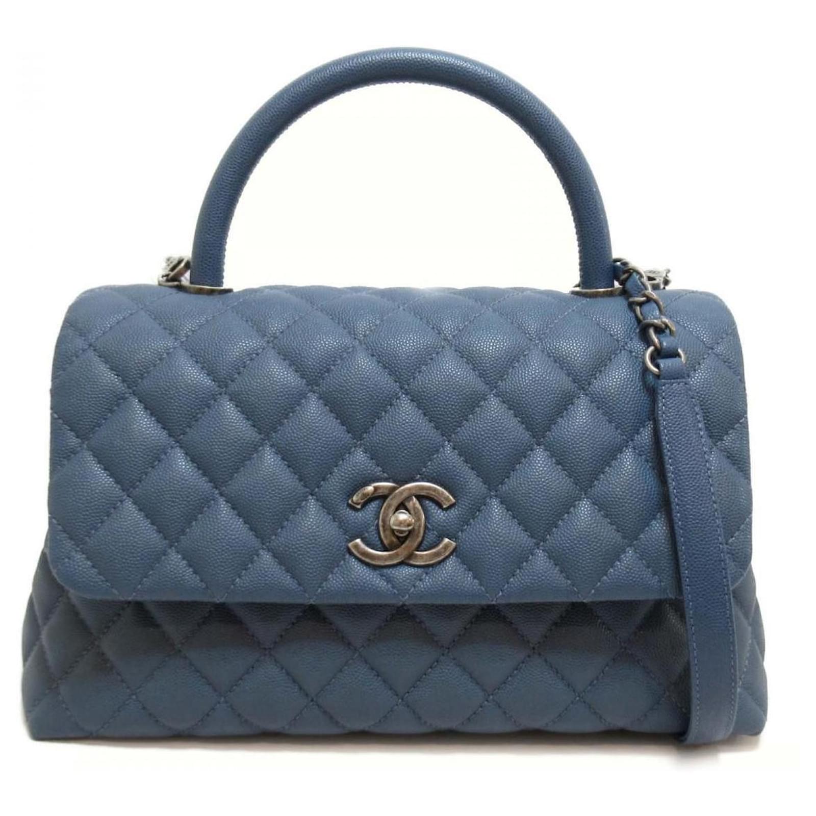 Chanel Coco Handle Bag Blue Leather ref.596164 - Joli Closet