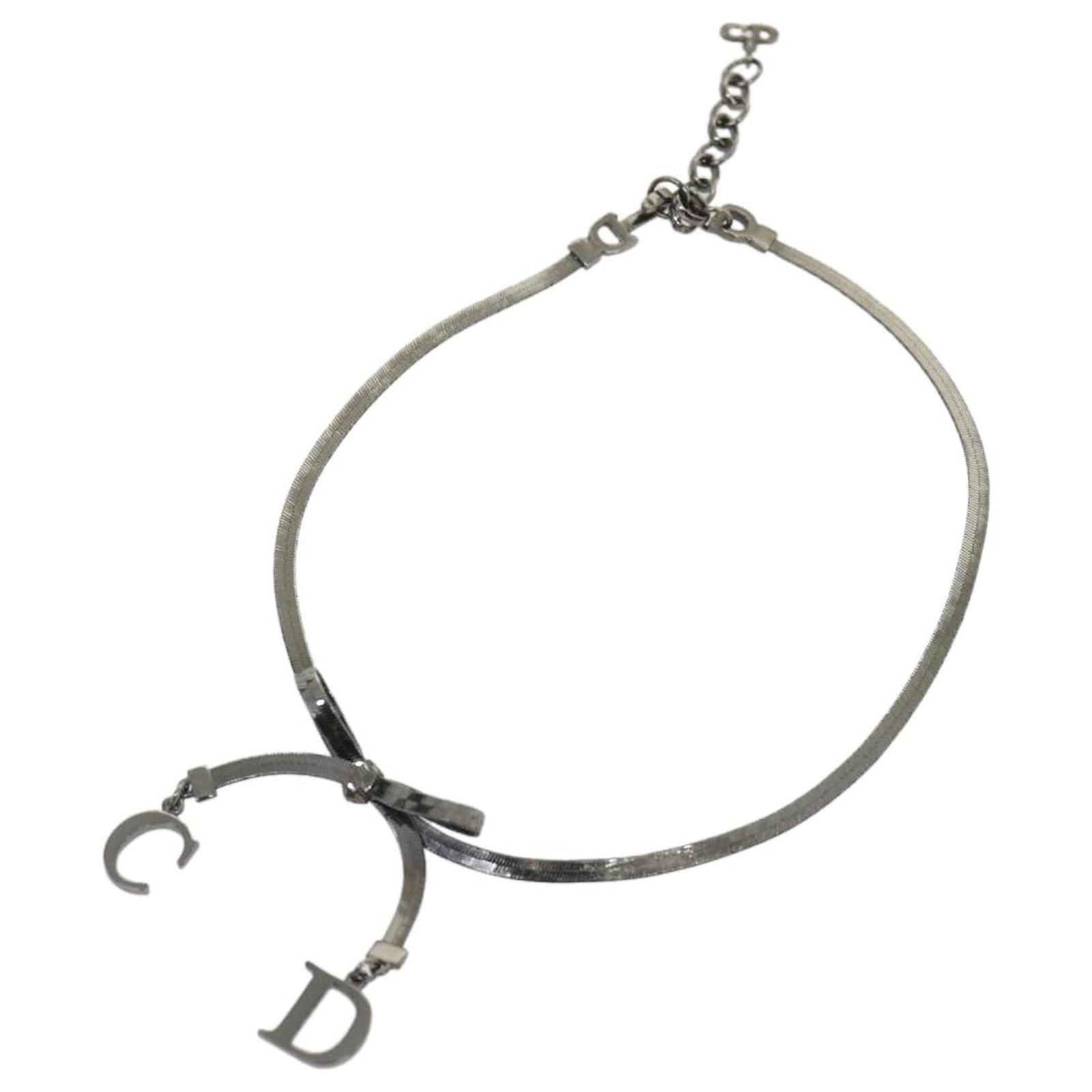 Christian Dior ribbon Bracelet metal Silver Auth 29750 Silvery ref ...