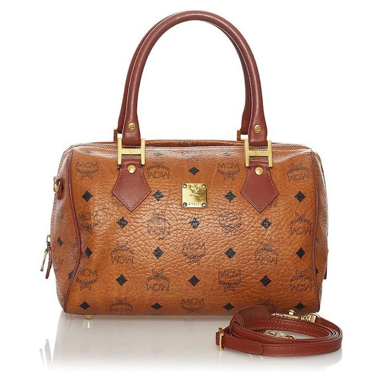 MCM Visetos Boston Tasche Braun Leinwand ref.597153 - Joli Closet